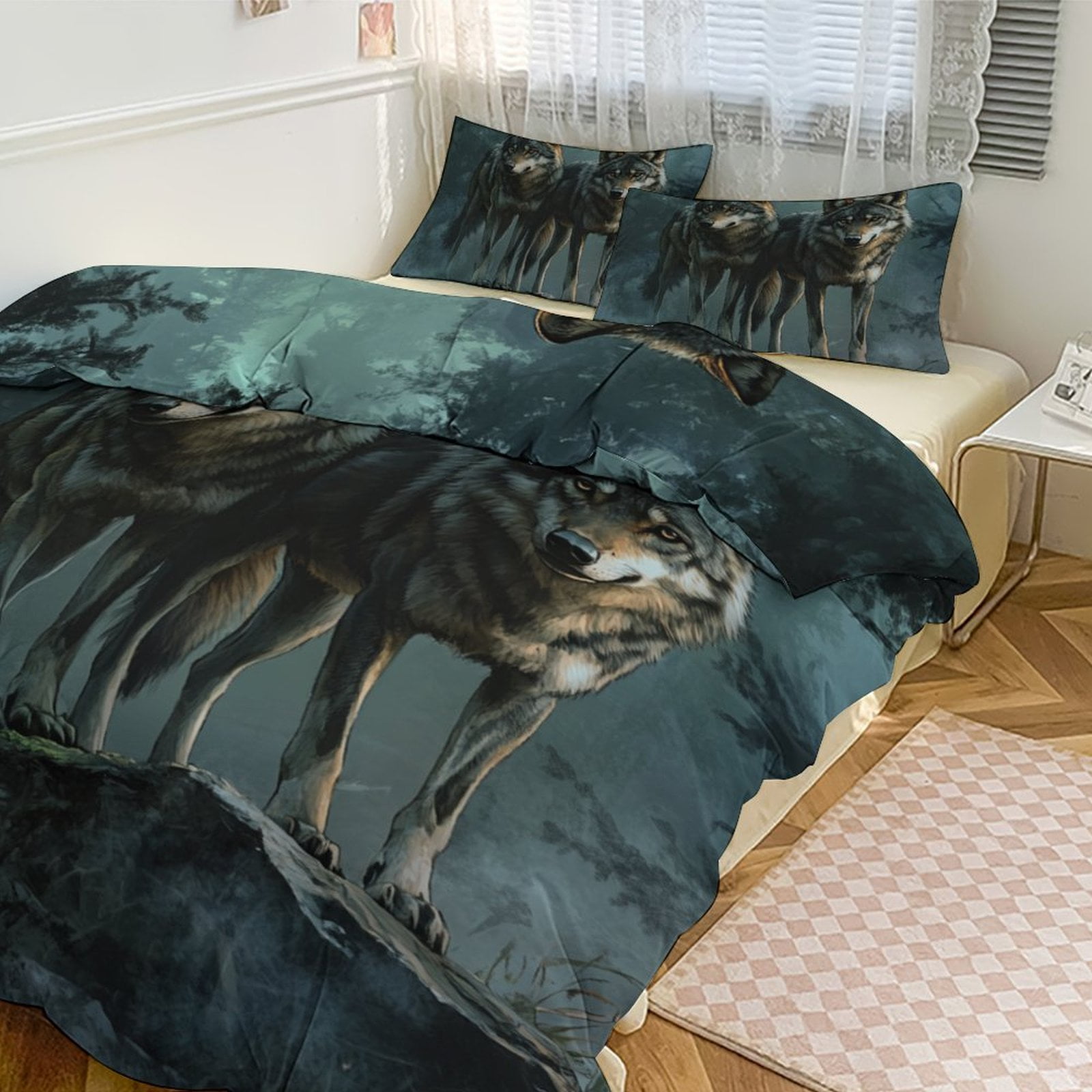 Jungle Wolf Mech Bedding Sets Twin Duvet Cover 3 Piece Cute Bed Set for ...