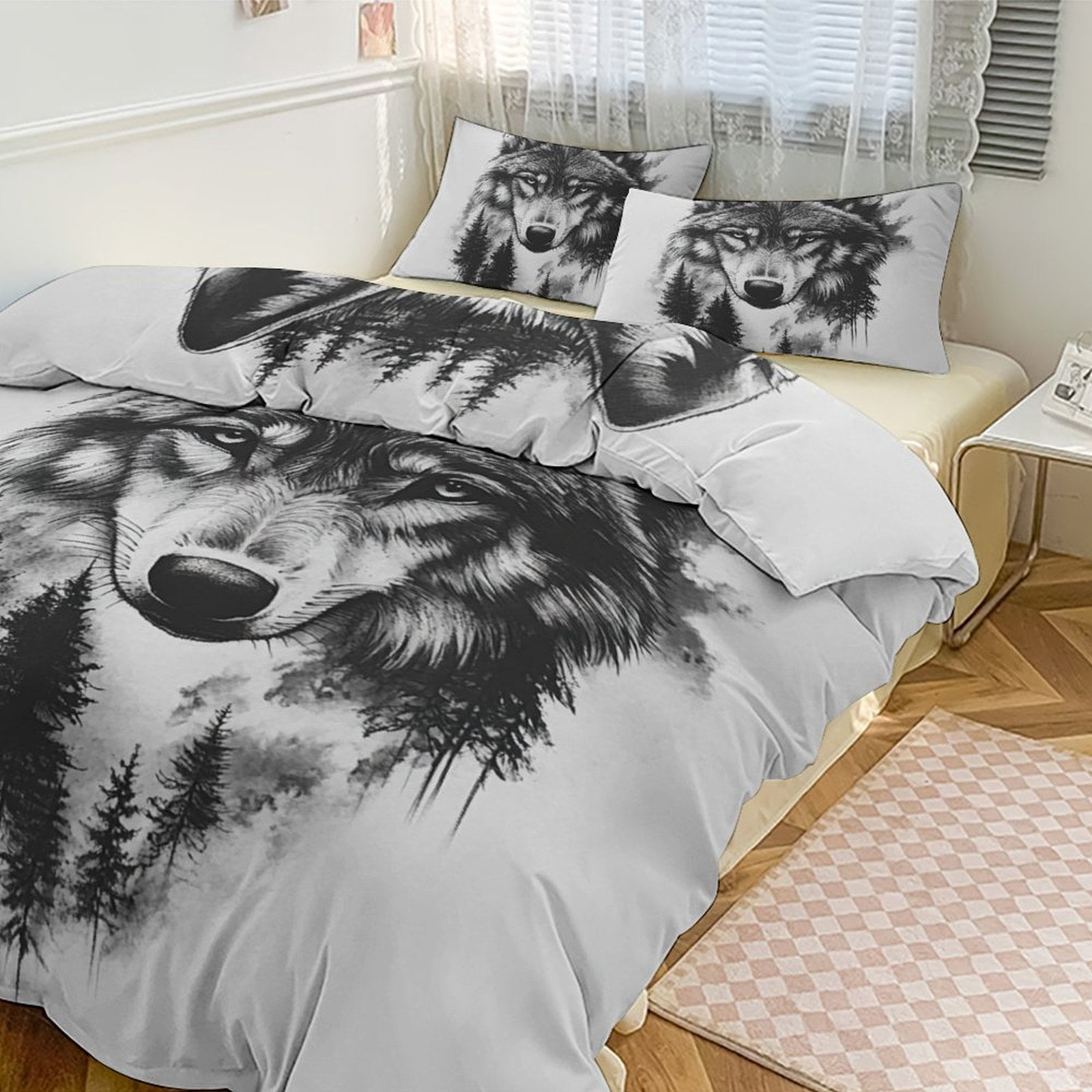 Jungle Wolf Mech Bedding Sets Twin Duvet Cover 3 Piece Cute Bed Set for ...
