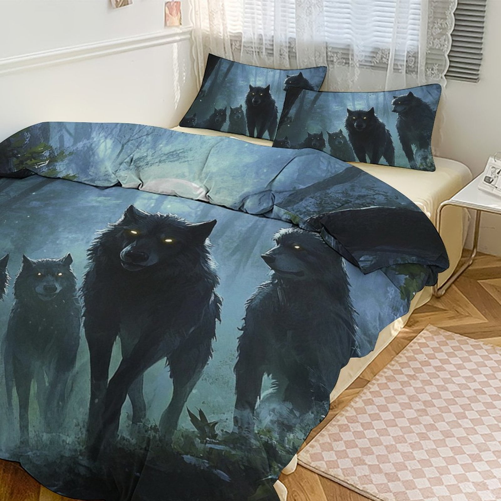 Jungle Wolf Mech Bedding Sets Twin Duvet Cover 3 Piece Cute Bed Set for ...