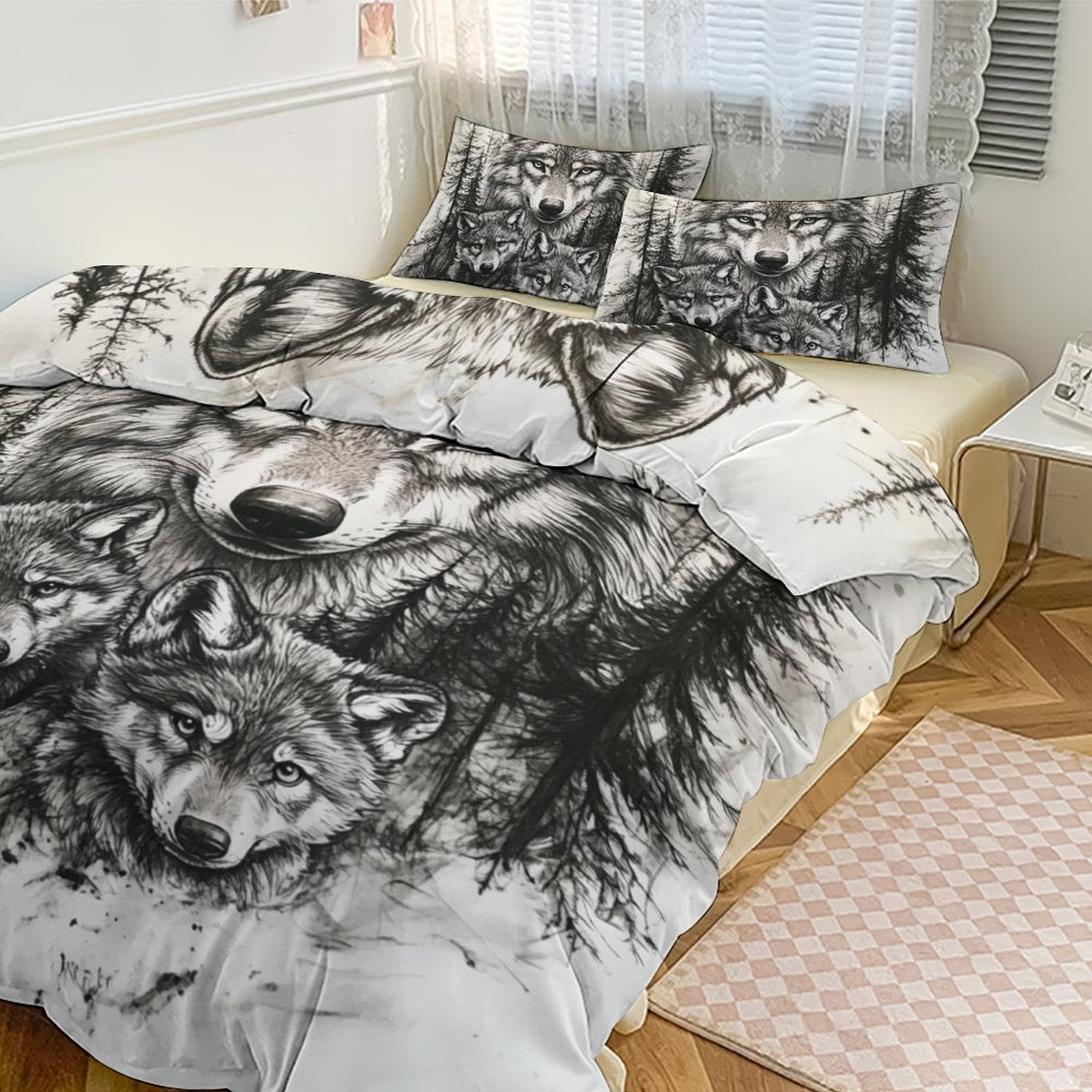 Jungle Wolf Mech Bedding Sets Twin Duvet Cover 3 Piece Cute Bed Set for ...
