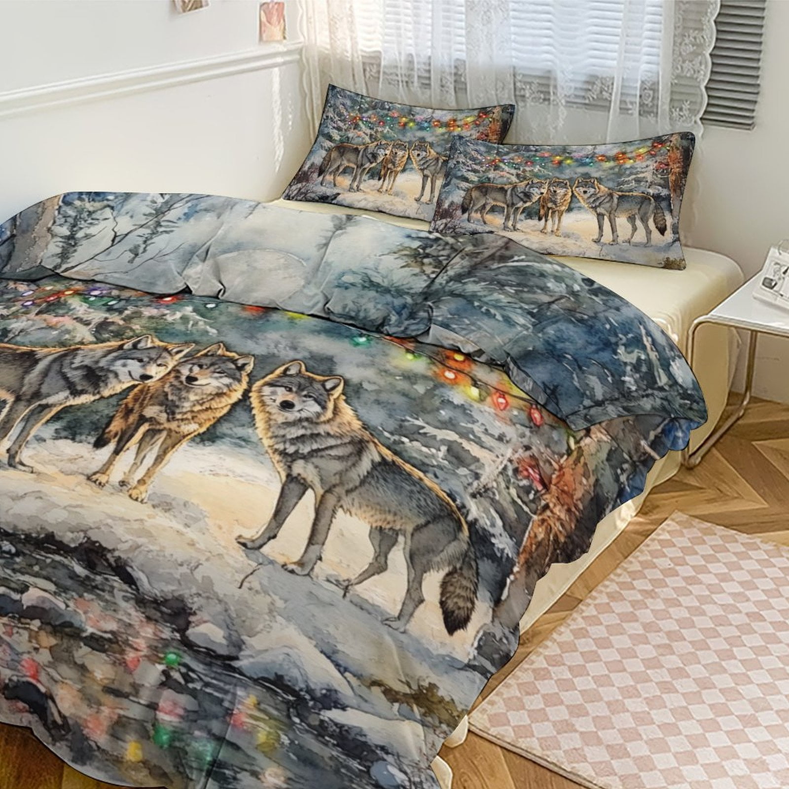 Jungle Wolf Mech Bedding Sets Twin Duvet Cover 3 Piece Cute Bed Set for ...