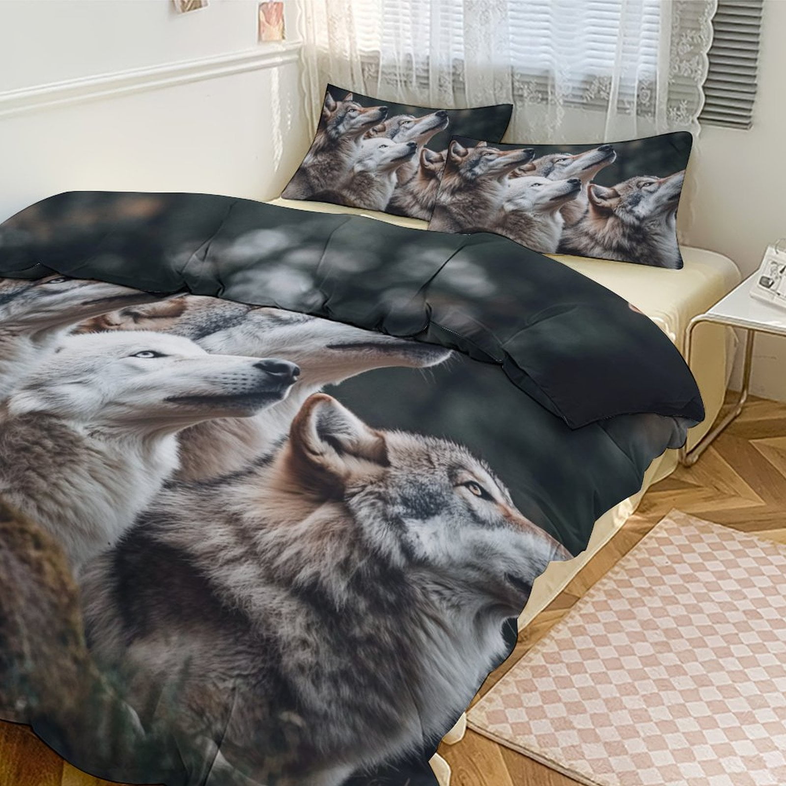 Jungle Wolf Mech Bedding Sets Twin Duvet Cover 3 Piece Cute Bed Set for ...