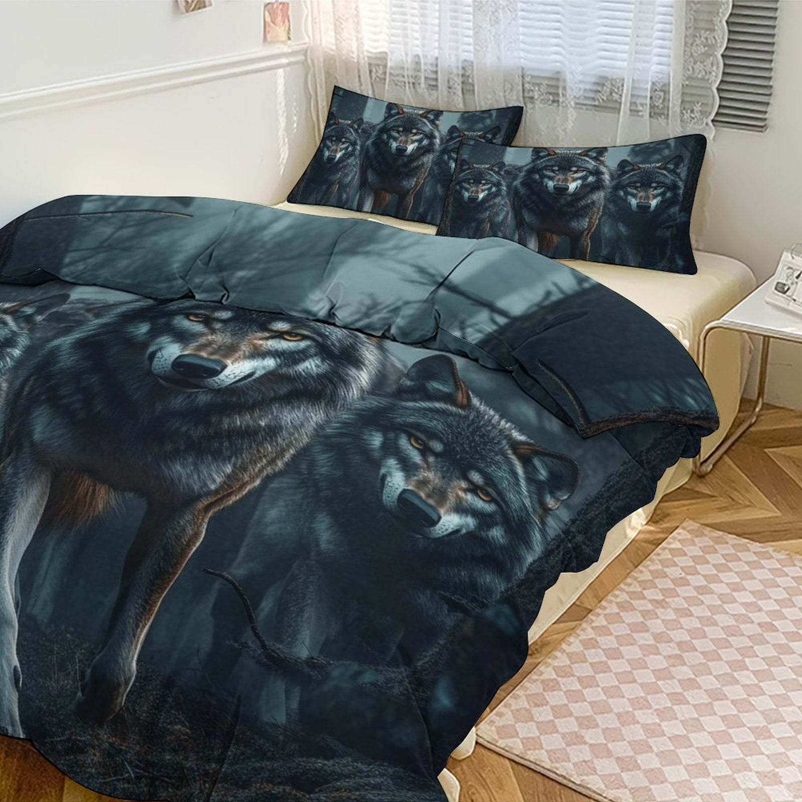 Jungle Wolf Mech Bedding Sets Twin Duvet Cover 3 Piece Cute Bed Set for ...