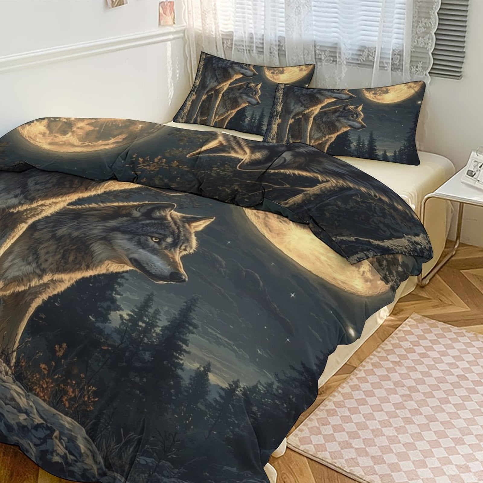 Jungle Wolf Mech Bedding Sets Twin Duvet Cover 3 Piece Cute Bed Set for ...