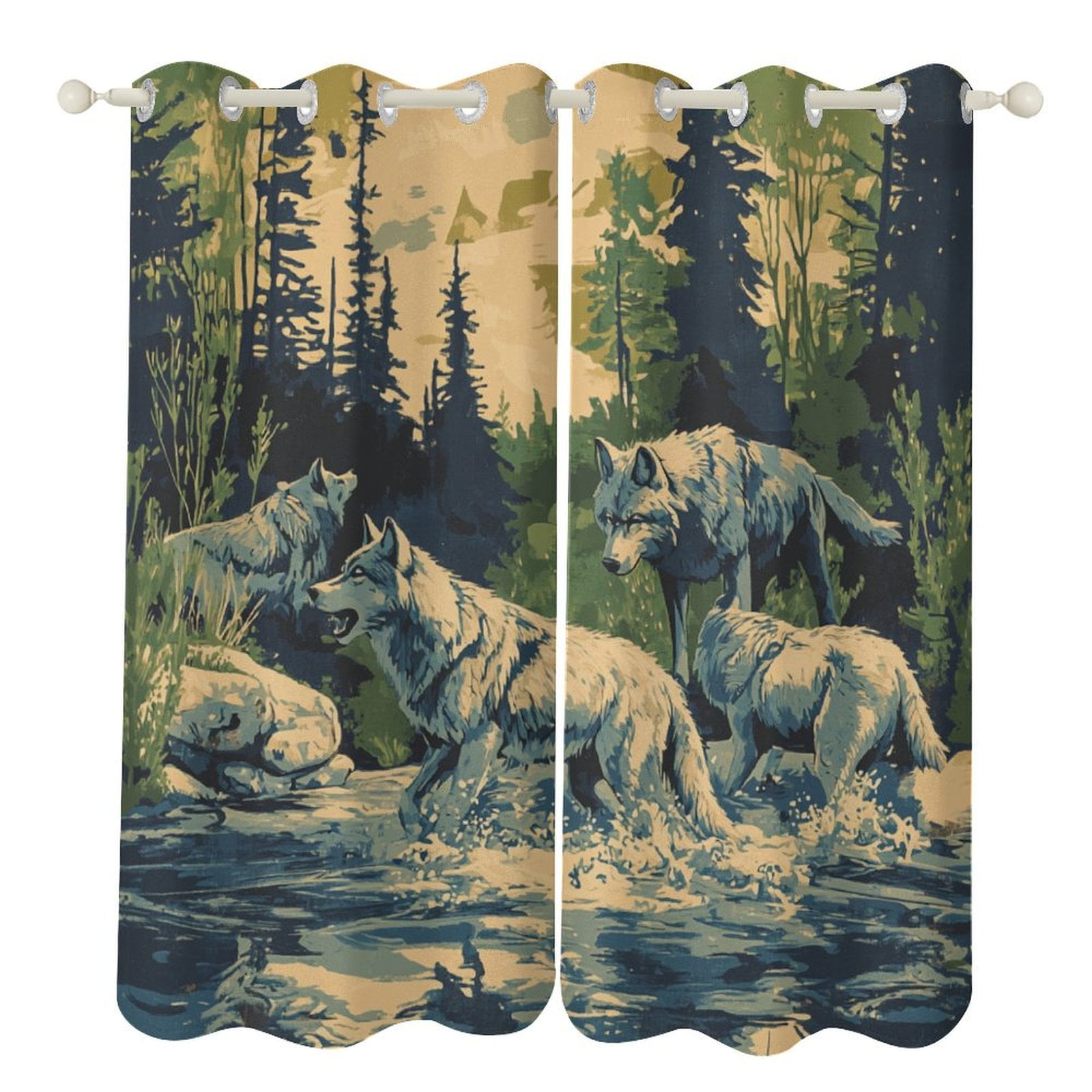 Jungle Wolf Mech Grommet Blackout Curtains for Bedroom And Living Room ...