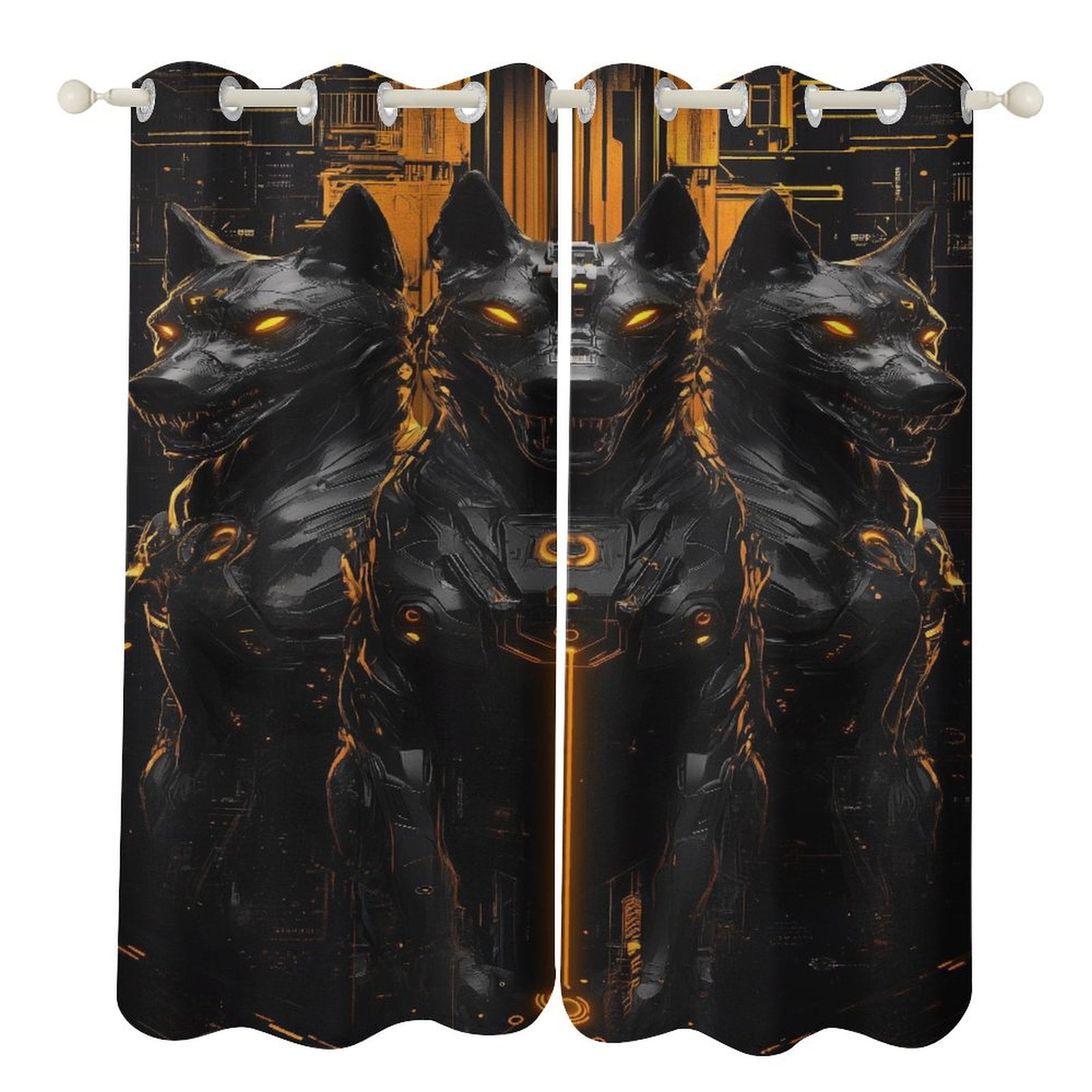 Jungle Wolf Mech Grommet Blackout Curtains for Bedroom And Living Room ...