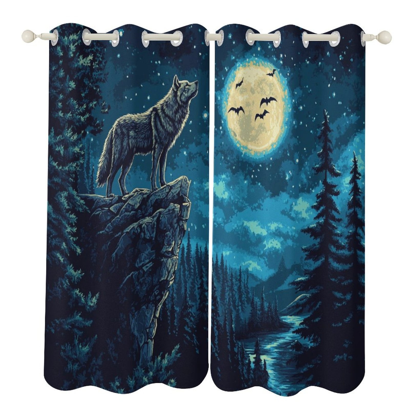 Jungle Wolf Mech Grommet Blackout Curtains for Bedroom And Living Room ...