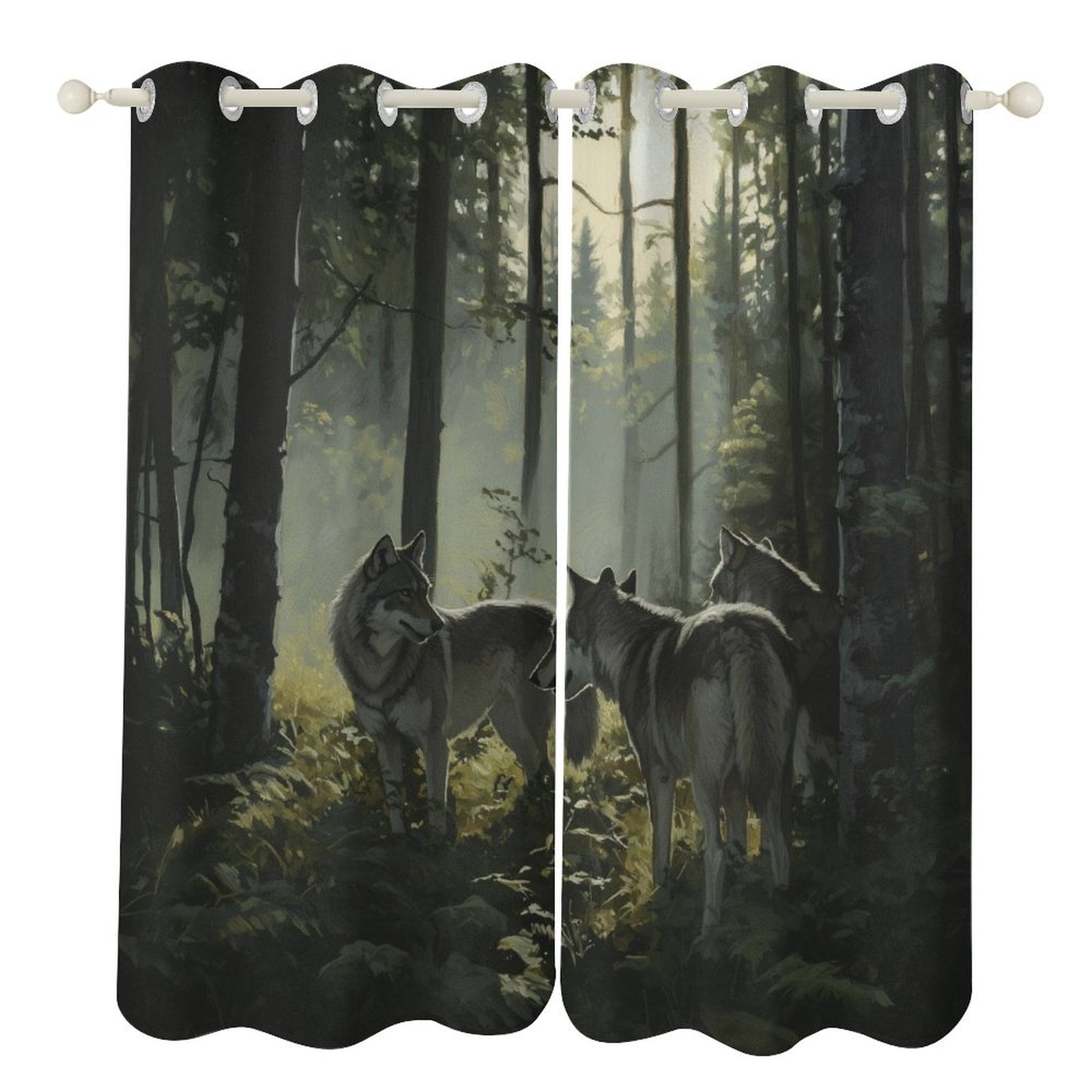 Jungle Wolf Mech Grommet Blackout Curtains for Bedroom And Living Room ...
