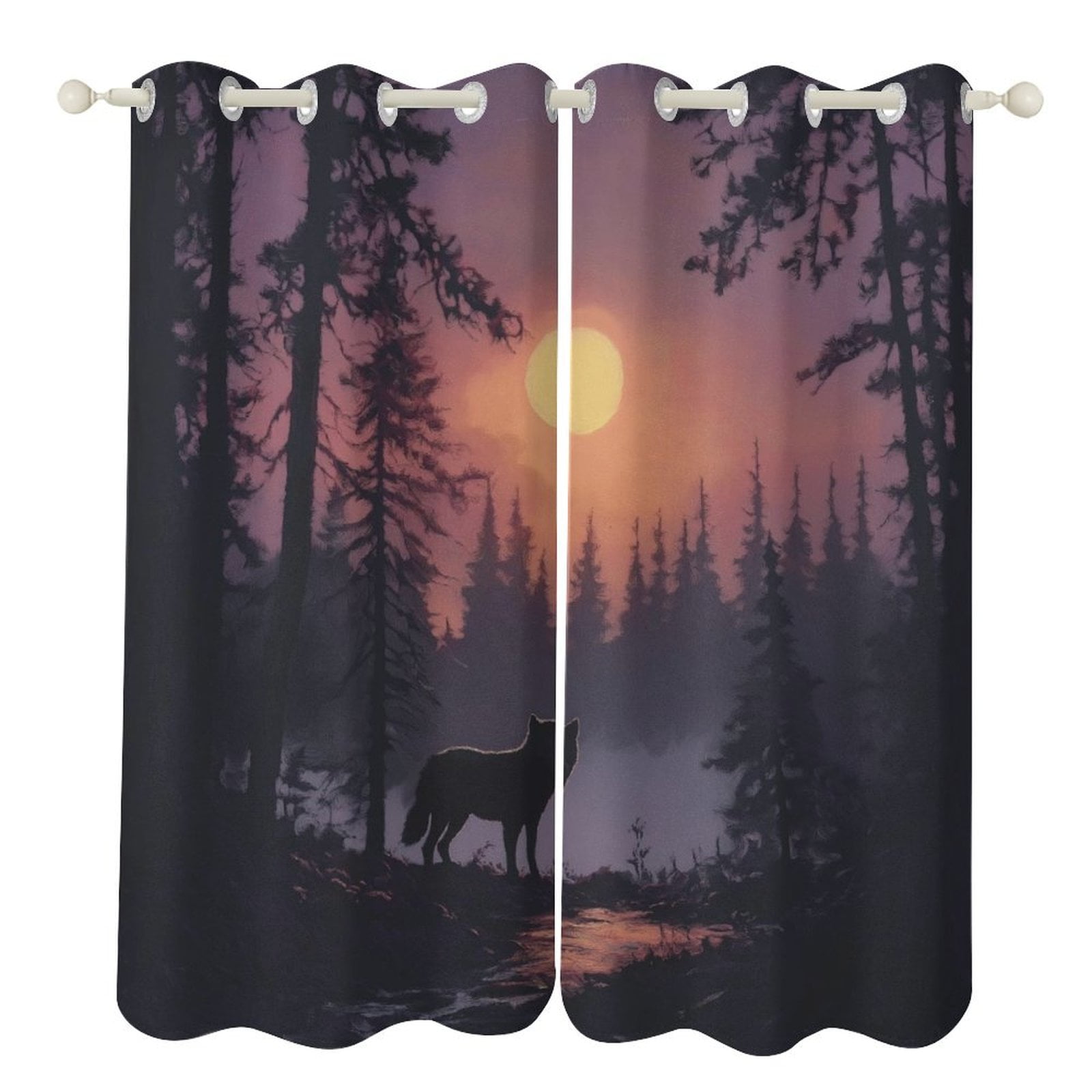 Jungle Wolf Mech Grommet Blackout Curtains for Bedroom And Living Room ...