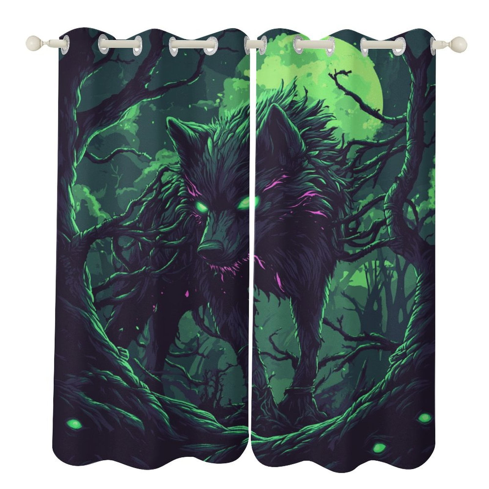 Jungle Wolf Mech Grommet Blackout Curtains for Bedroom And Living Room ...