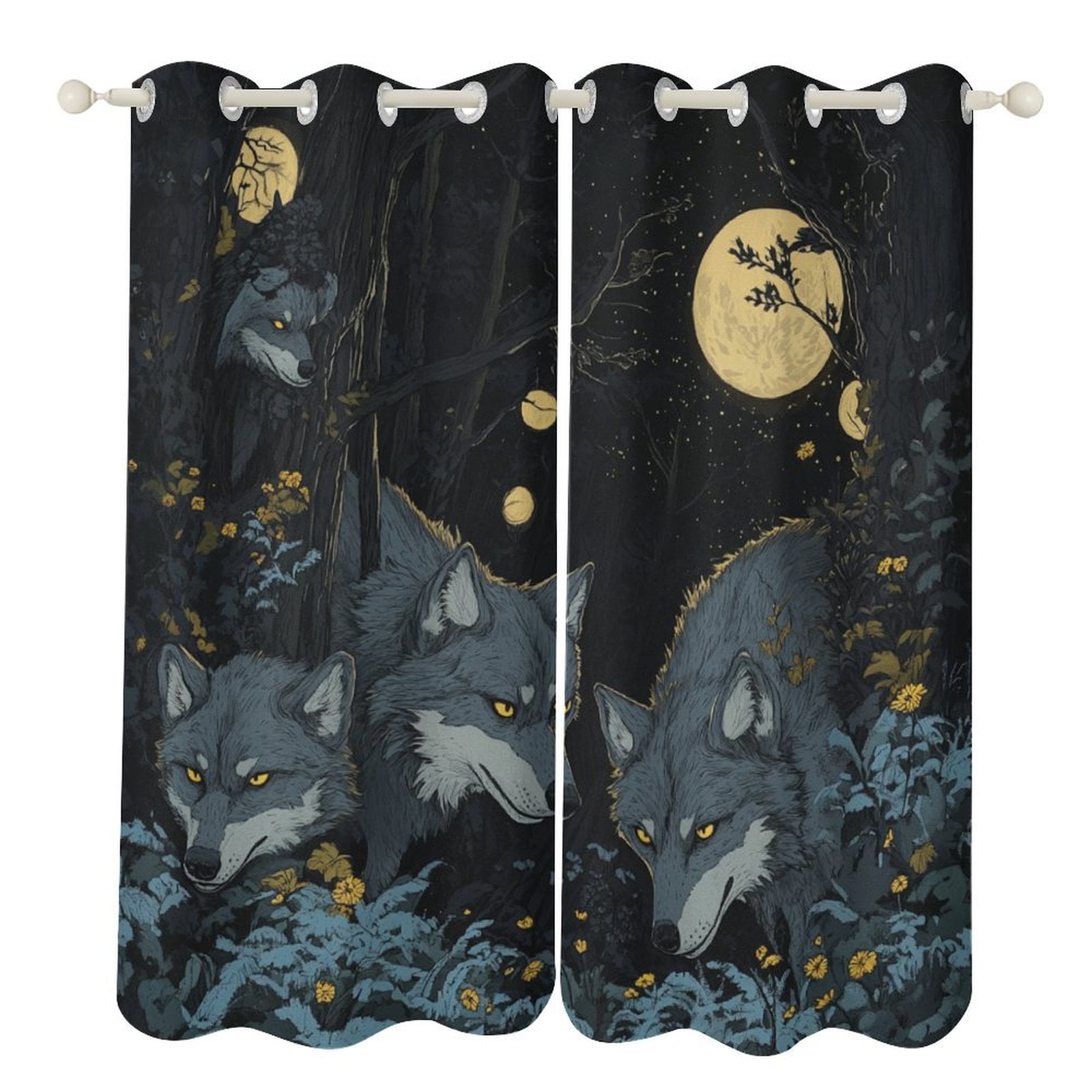 Jungle Wolf Mech Grommet Blackout Curtains for Bedroom And Living Room ...