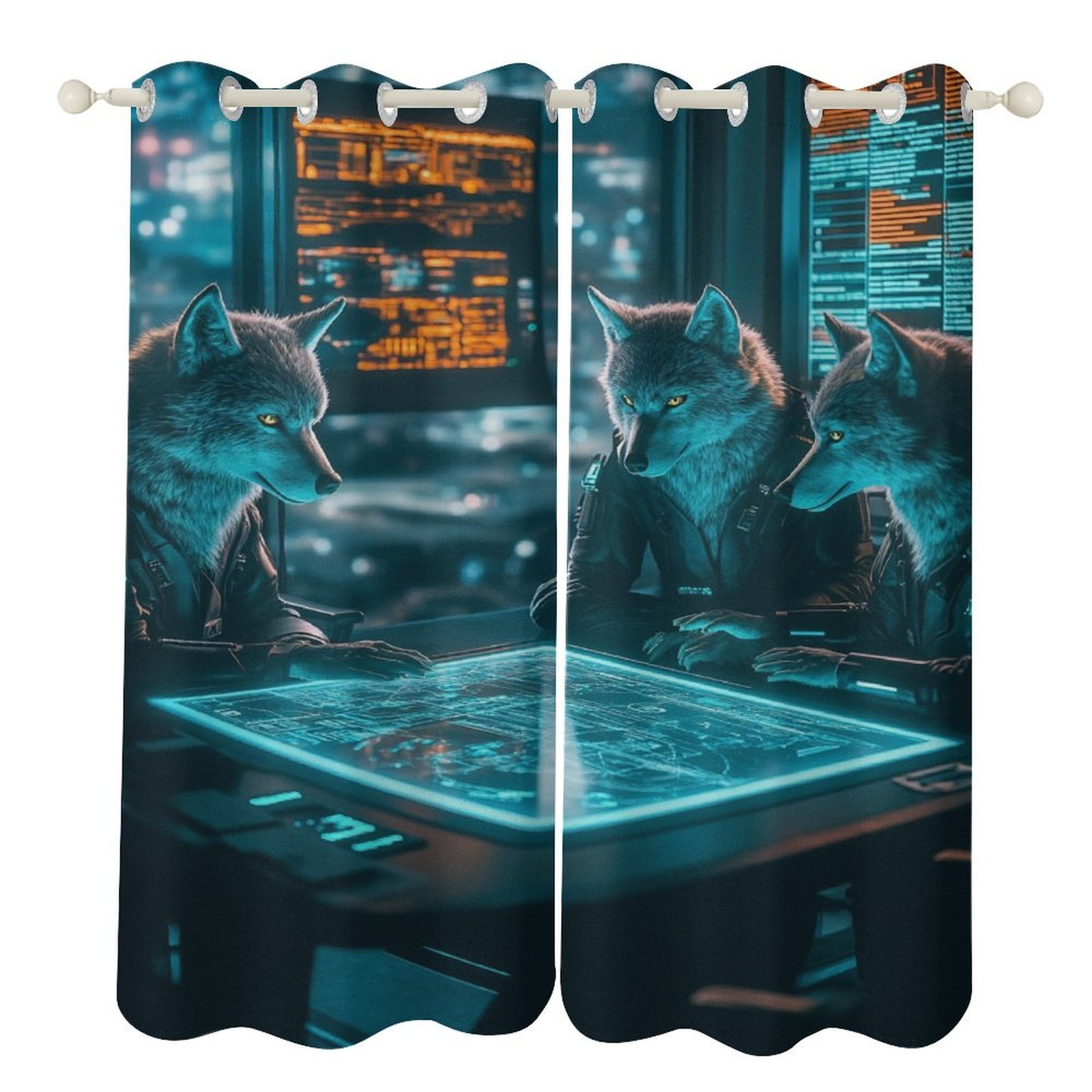 Jungle Wolf Mech Grommet Blackout Curtains for Bedroom And Living Room ...