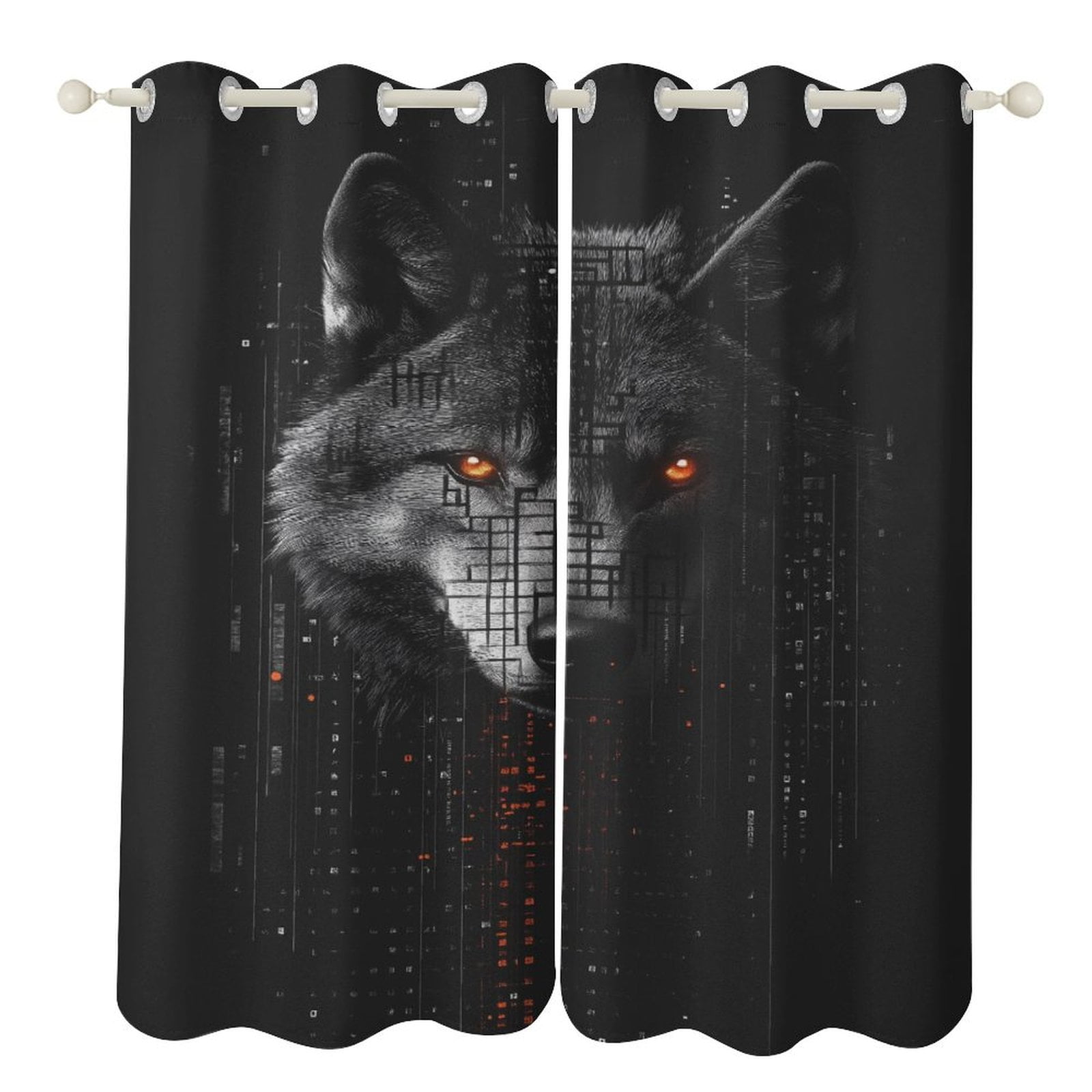 Jungle Wolf Mech Grommet Blackout Curtains for Bedroom And Living Room ...
