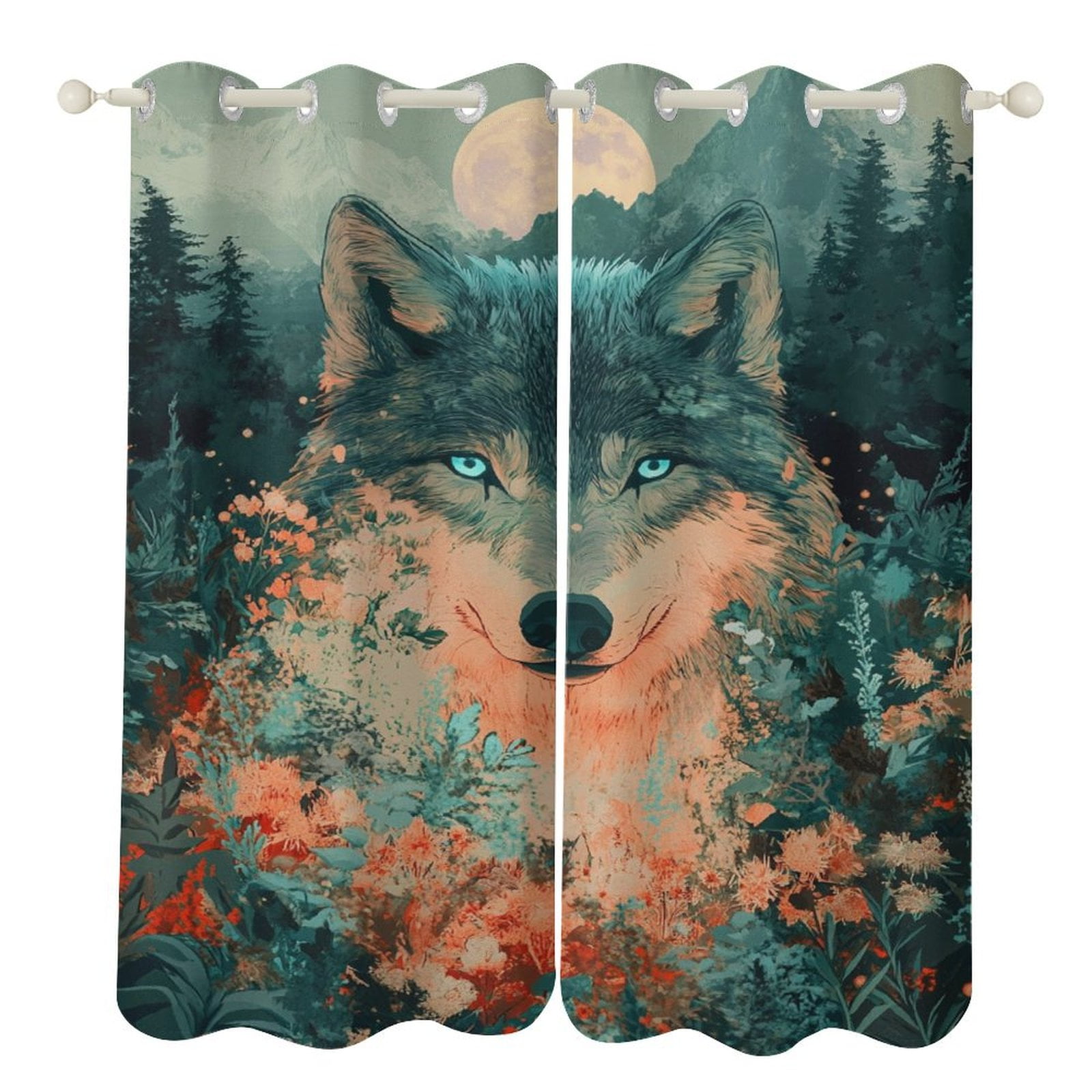 Jungle Wolf Mech Grommet Blackout Curtains for Bedroom And Living Room ...