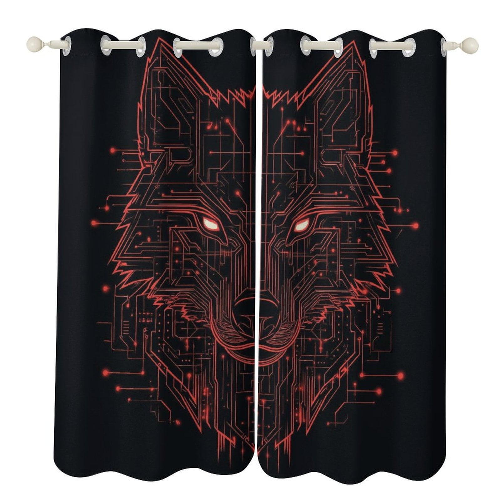 Jungle Wolf Mech Grommet Blackout Curtains for Bedroom And Living Room ...