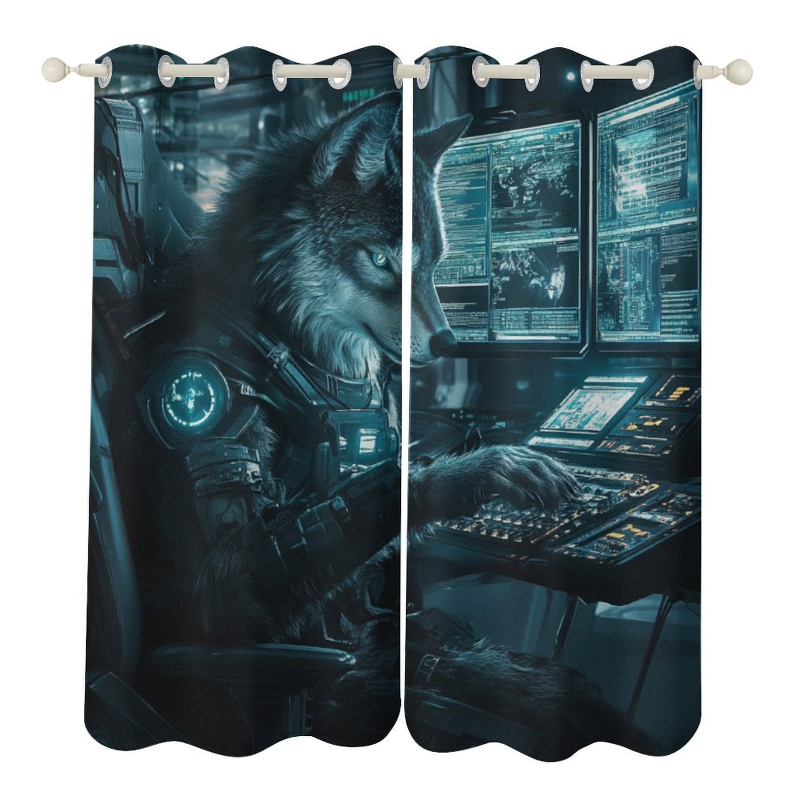 Jungle Wolf Mech Grommet Blackout Curtains for Bedroom And Living Room ...