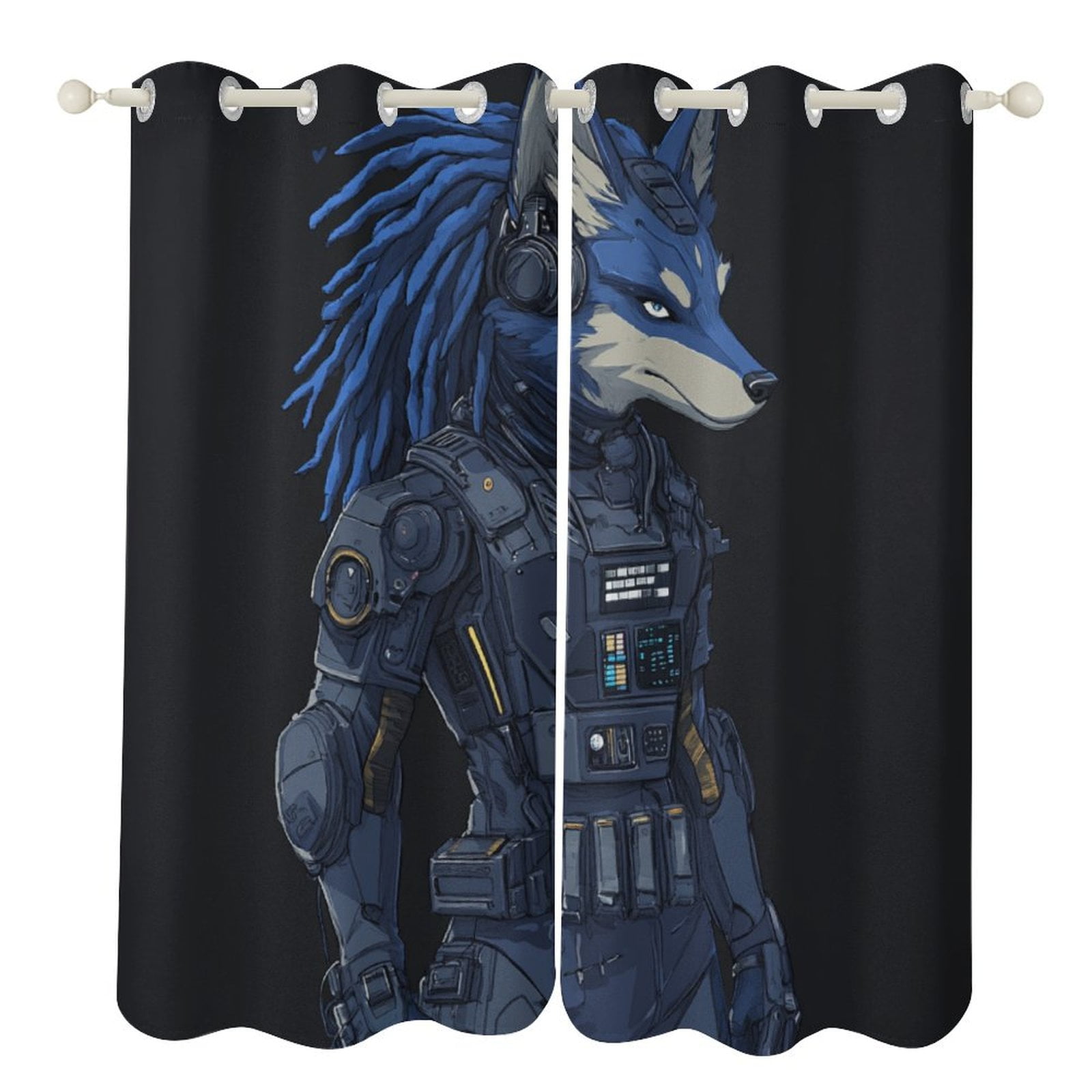 Jungle Wolf Mech Grommet Blackout Curtains for Bedroom And Living Room ...
