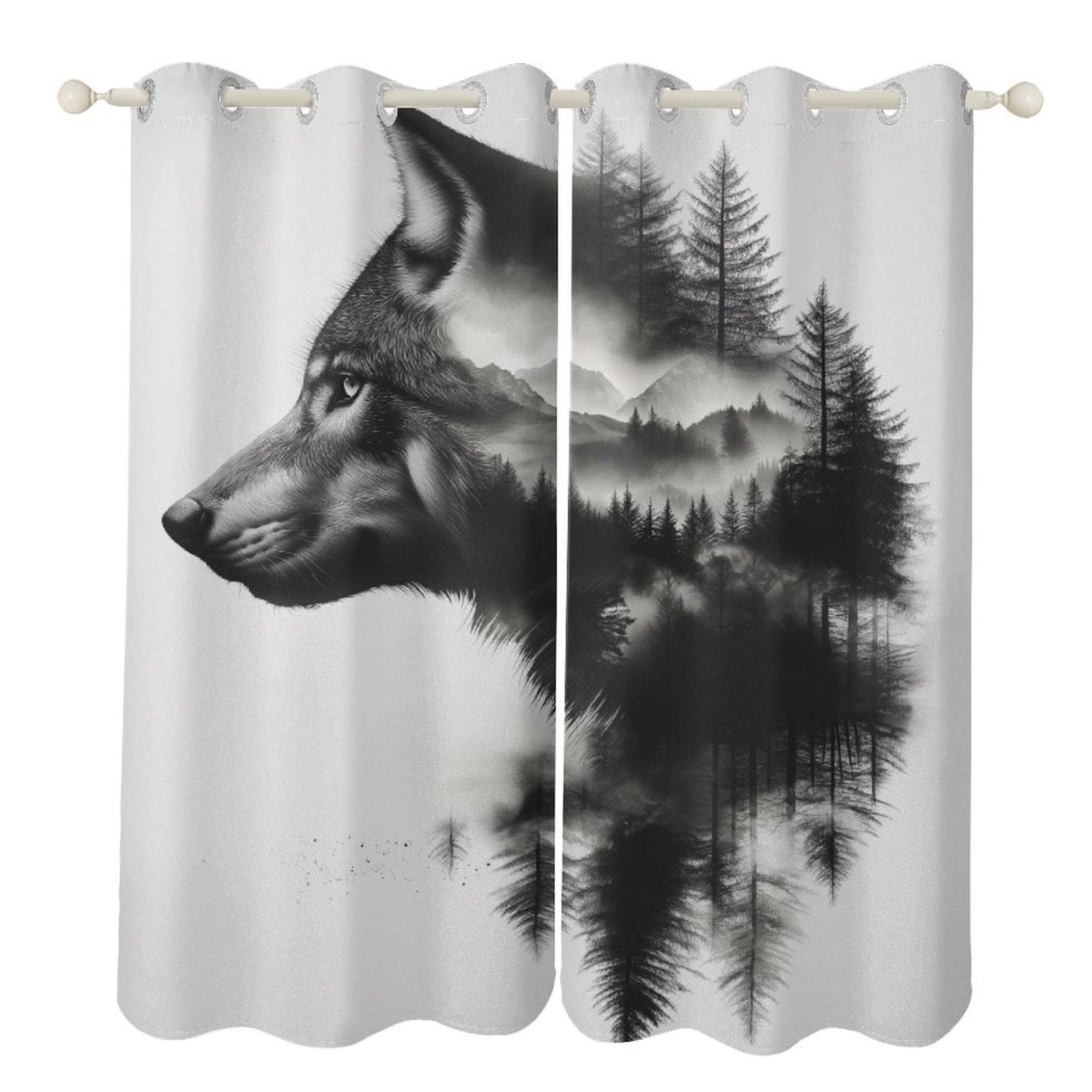 Jungle Wolf Mech Grommet Blackout Curtains for Bedroom And Living Room ...
