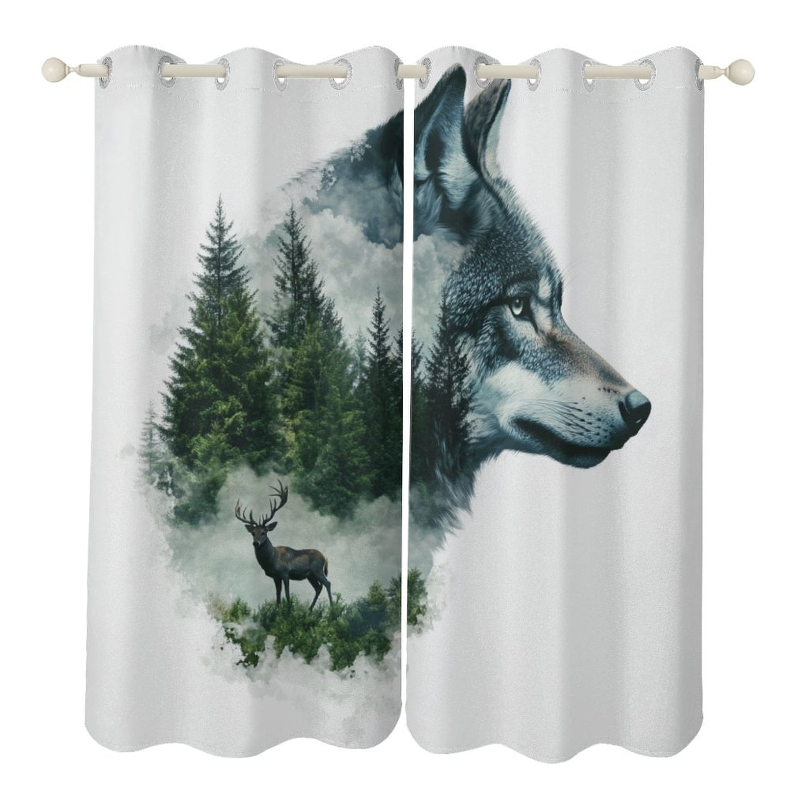 Jungle Wolf Mech Grommet Blackout Curtains for Bedroom And Living Room ...