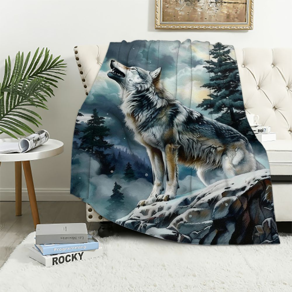 Jungle Wolves Throw Blanket,Nature Wild Wolf Animal Blanket for Bedroom ...
