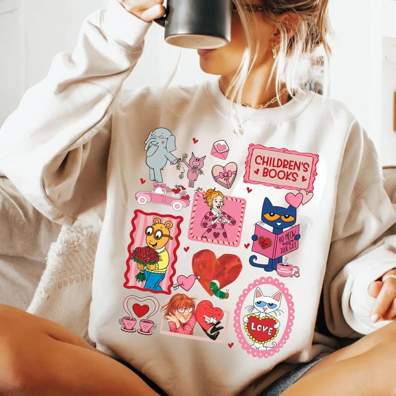 JunieB Valentine Sweatshirt, Pink Heart Friends Storybook Style Design ...