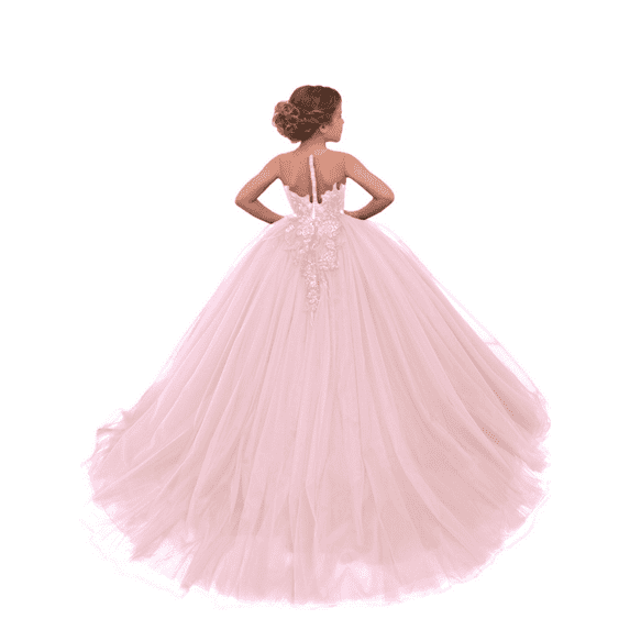 Junior Bridesmaid Dresses Tulle Round Neck Long Train Puff Ball Gown ...