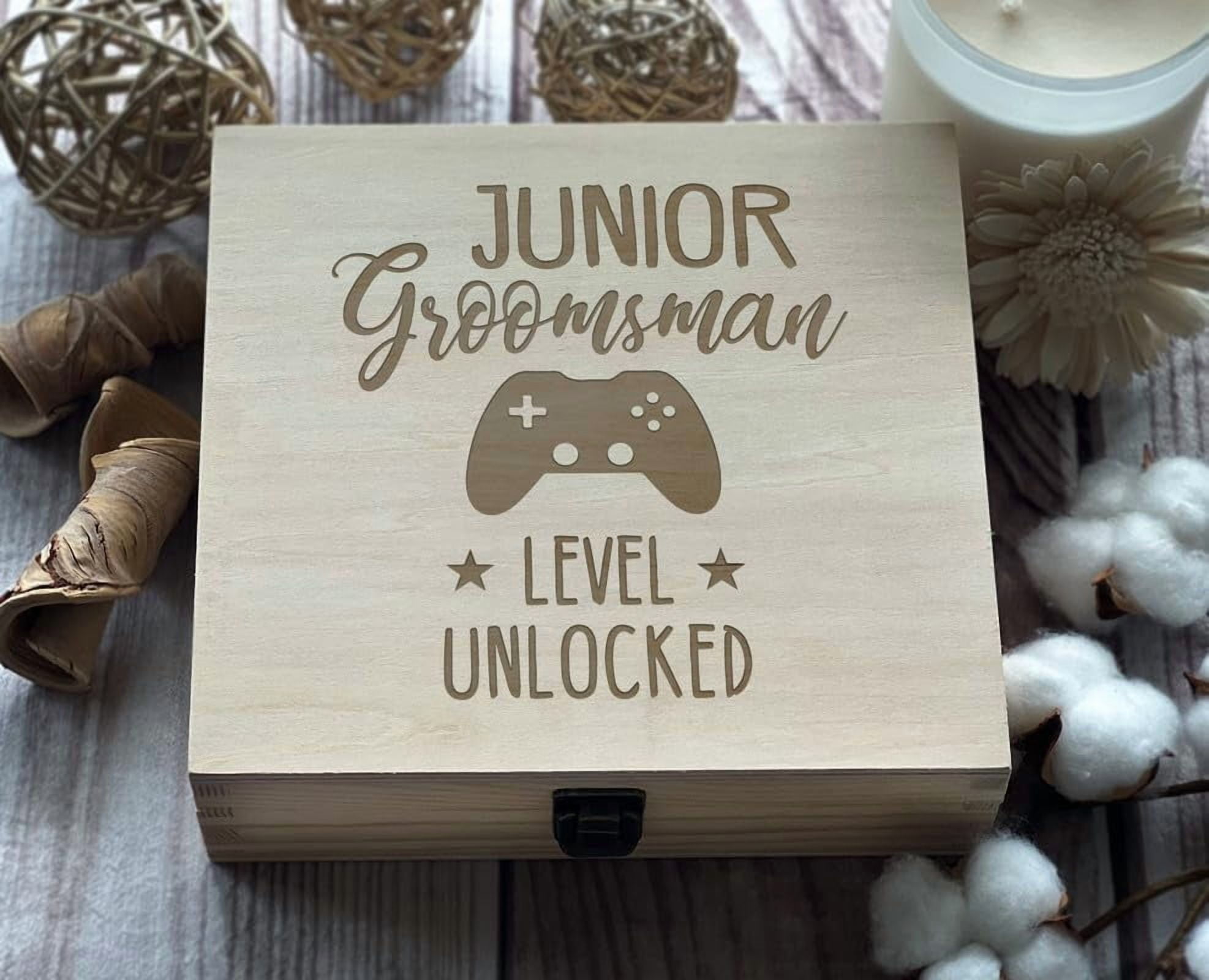 Junior Groomsman Gaming-Themed Laser-Engraved Wooden Box, Script and ...
