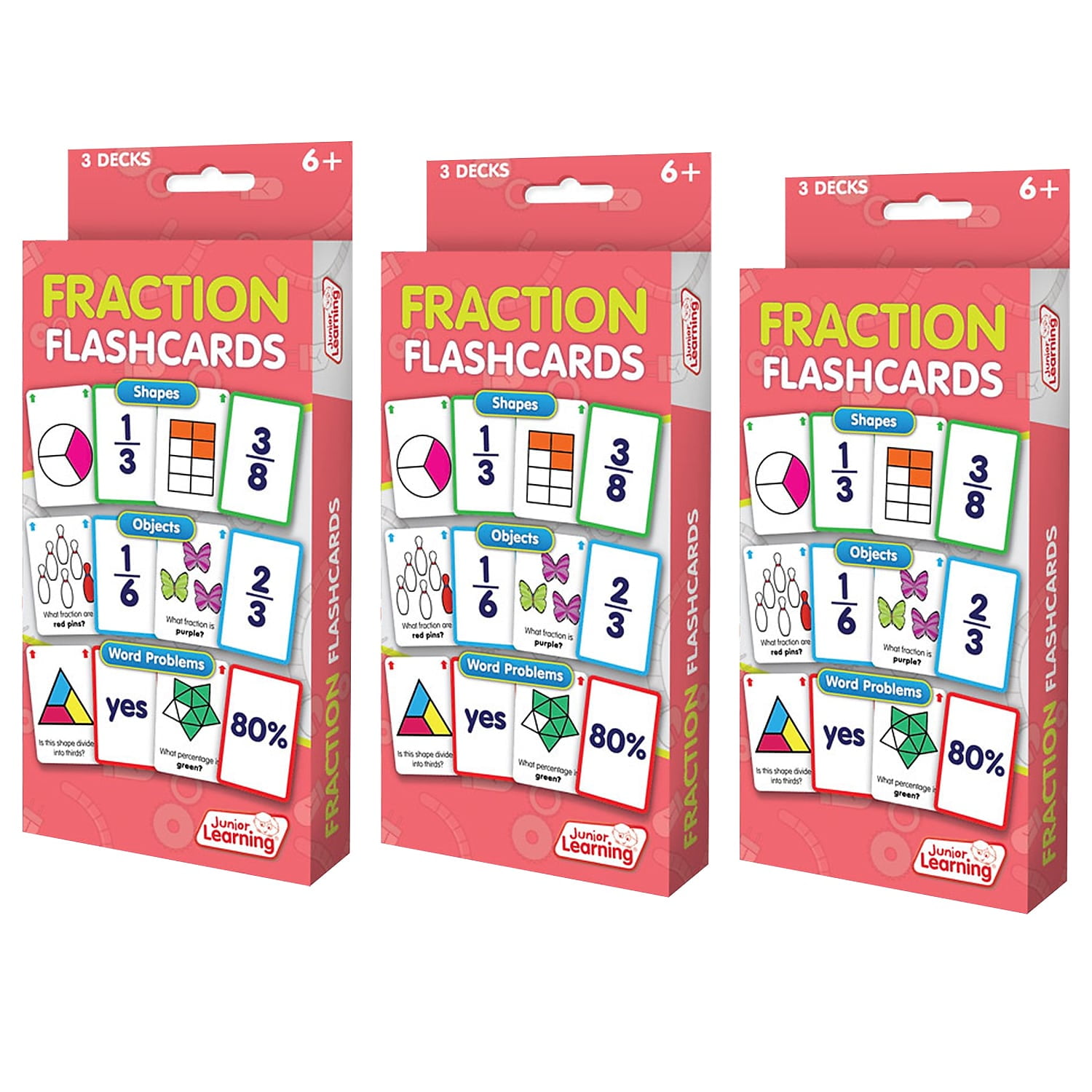 Junior Learning Fraction Flashcards 3 Sets Per Pack 3 Packs (JRL212-3 ...