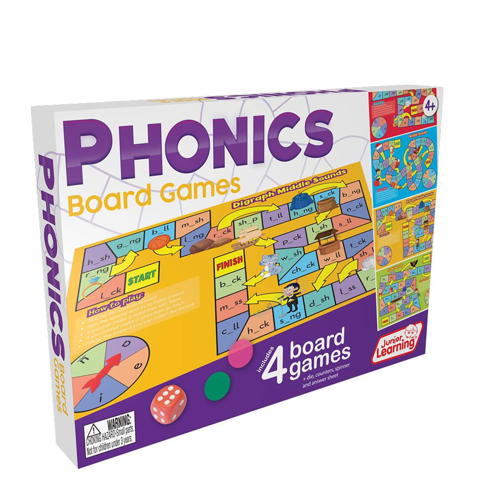 Junior Learning Phonics Board Games Set, 6 Counters, Ages 4-5, Language ...