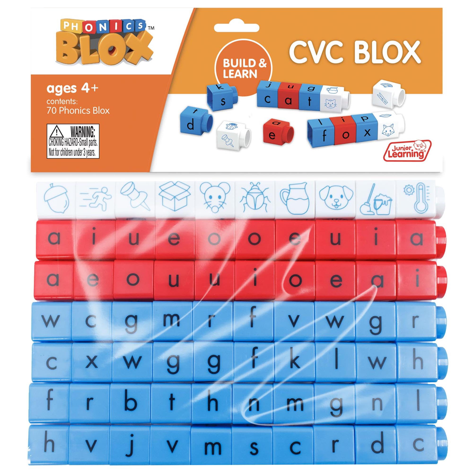 Junior Learning: Rainbow Phonics - CVC Blox Set - 70 Color-Coded Blocks ...