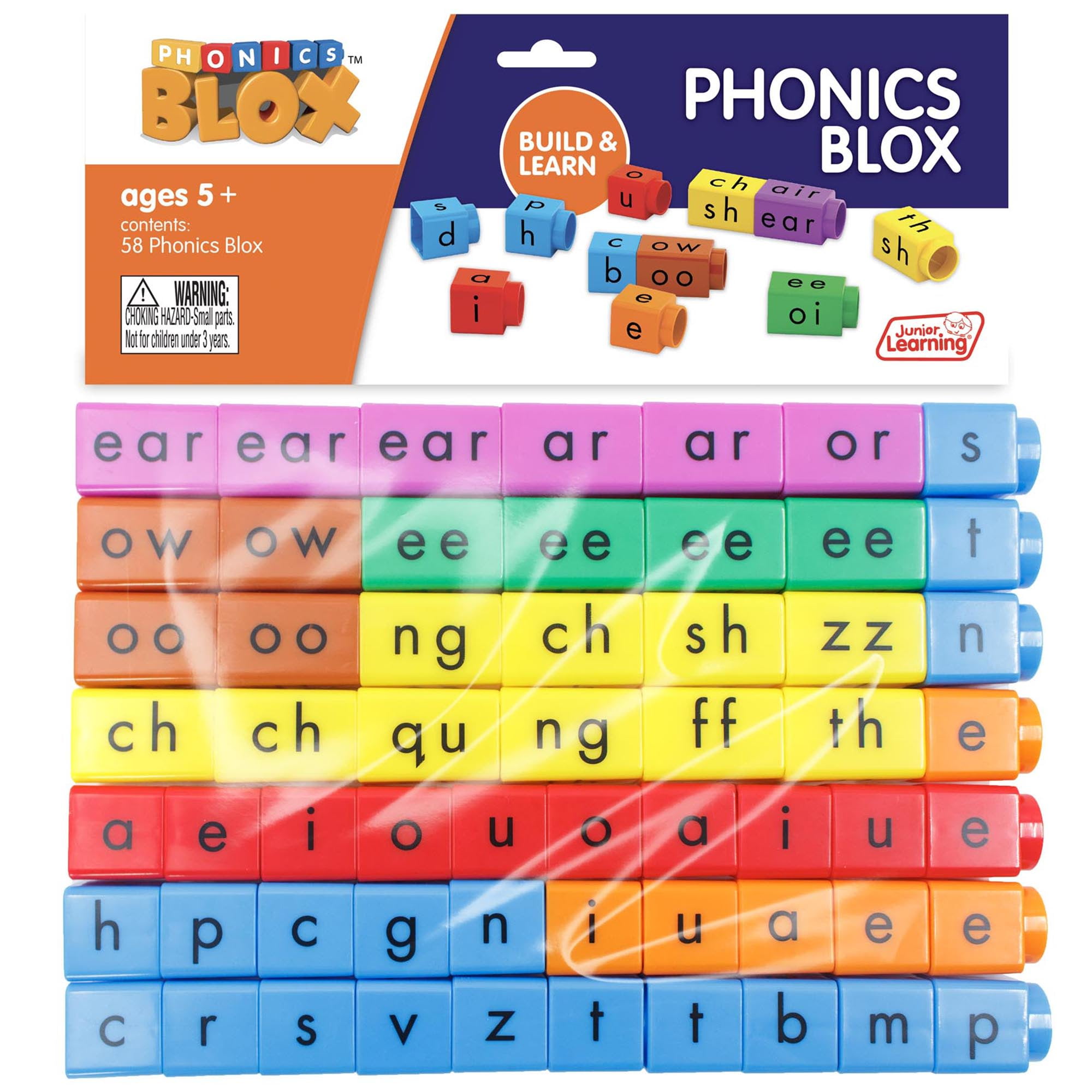 Junior Learning: Rainbow Phonics - Phonics Blox Set - 58 Color-Coded ...