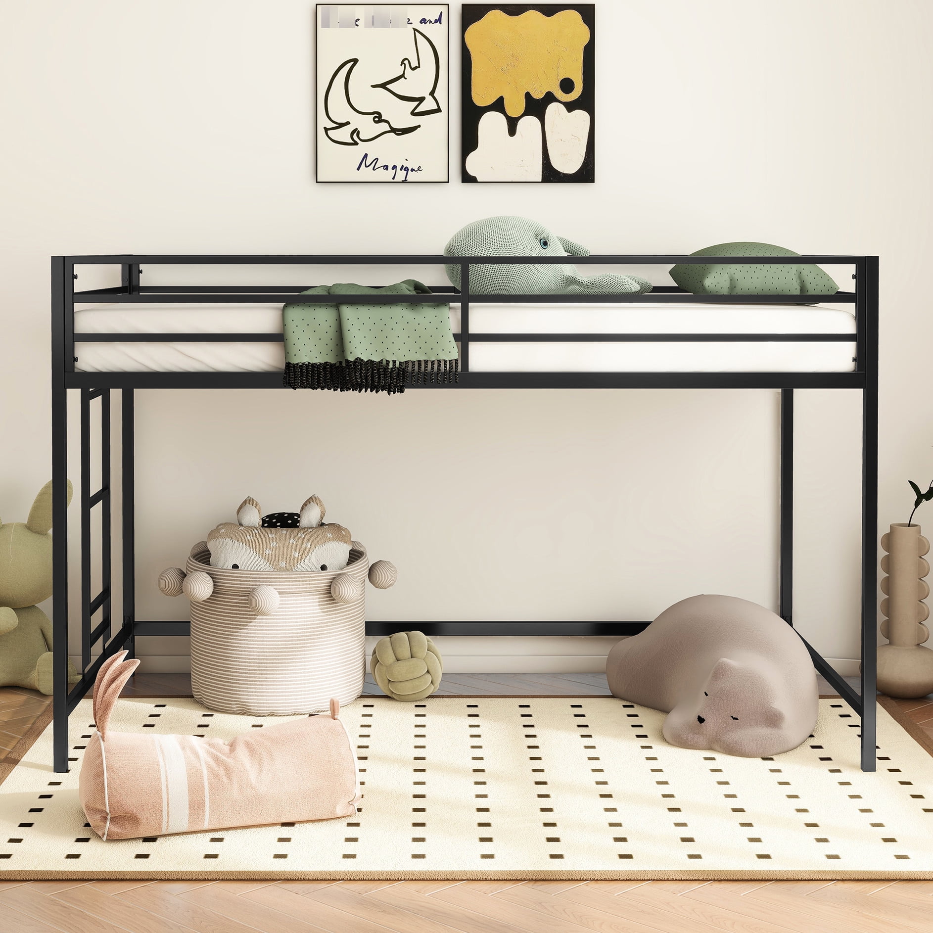 Junior Twin Loft Bed Black - Noise Feature For A Restful Bedroom Square ...