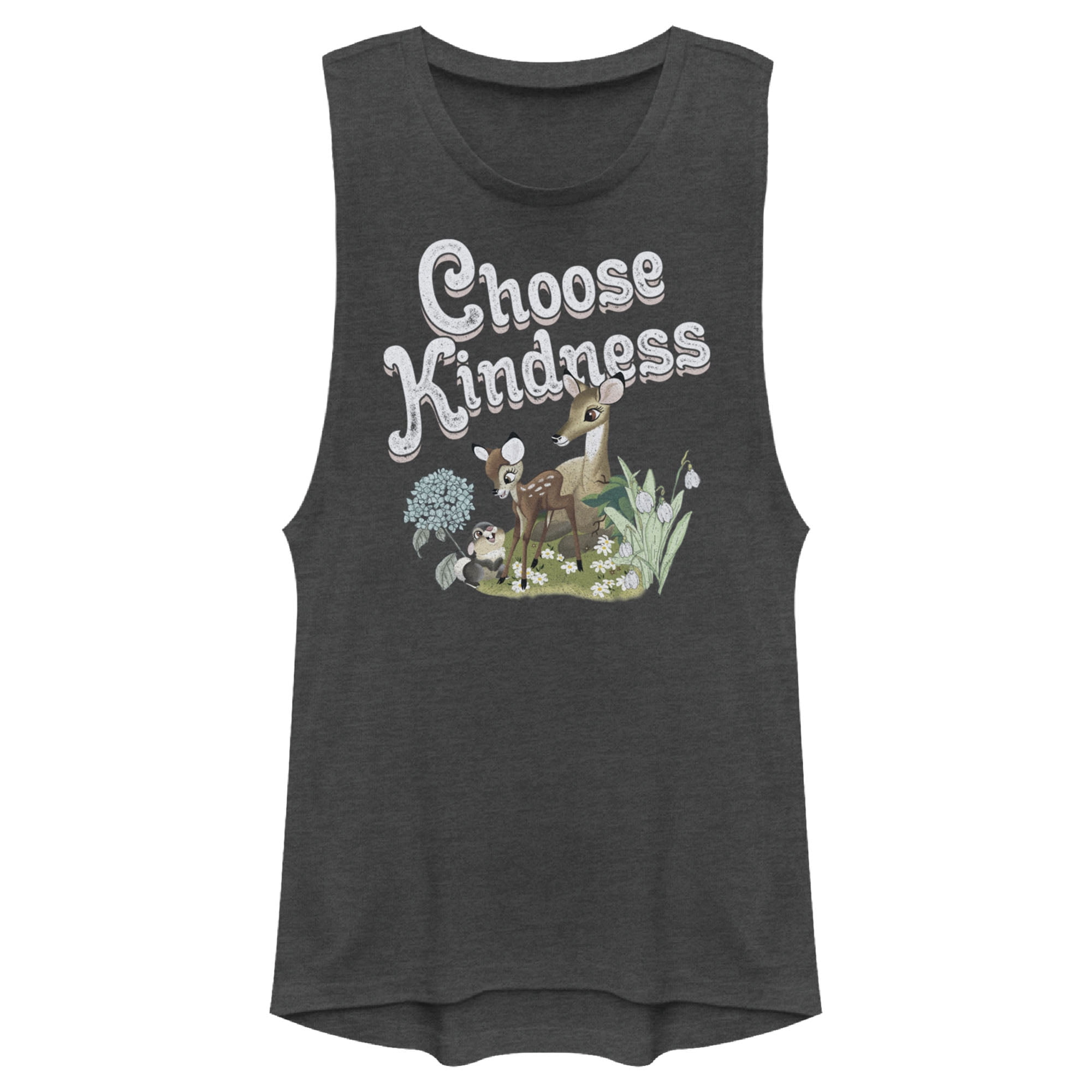 Junior's Bambi Choose Kindness Festival Muscle Graphic Tee Charcoal ...