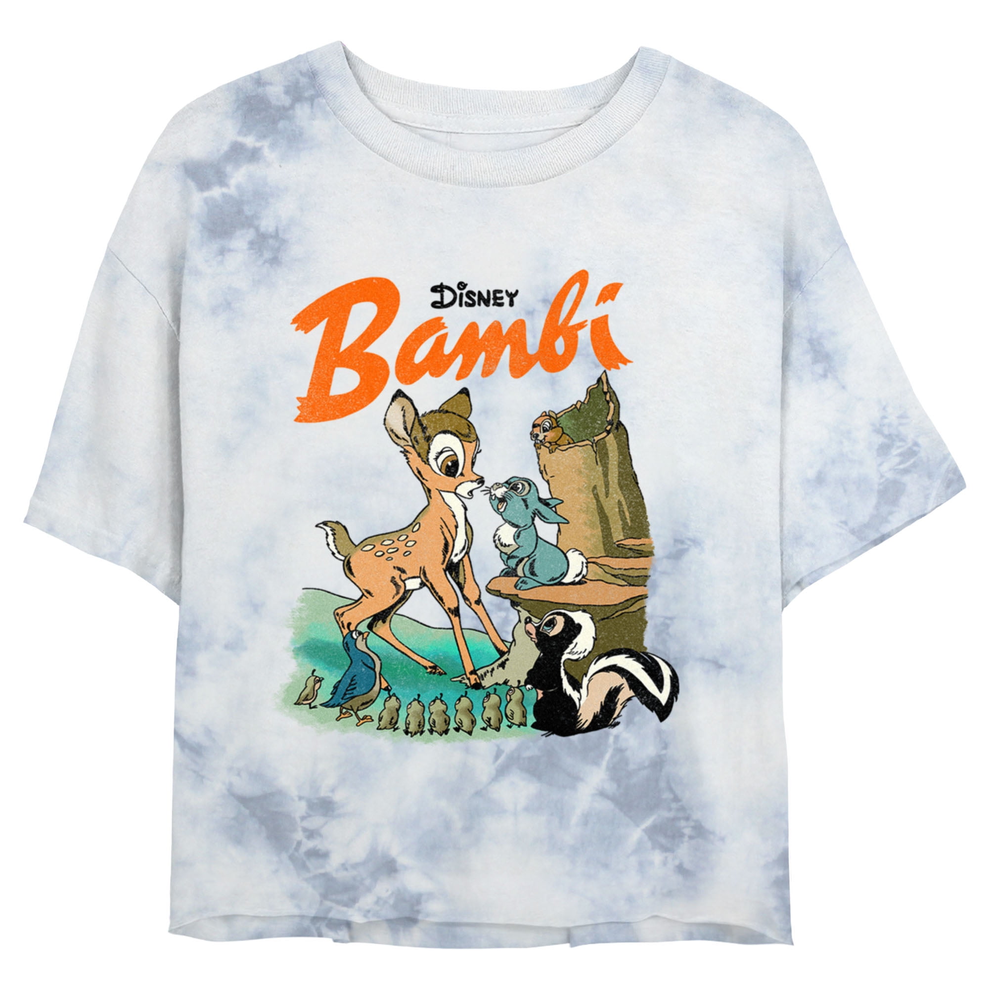 Junior's Bambi Retro Color Poster Graphic Crop T-Shirt White/Blue Small ...
