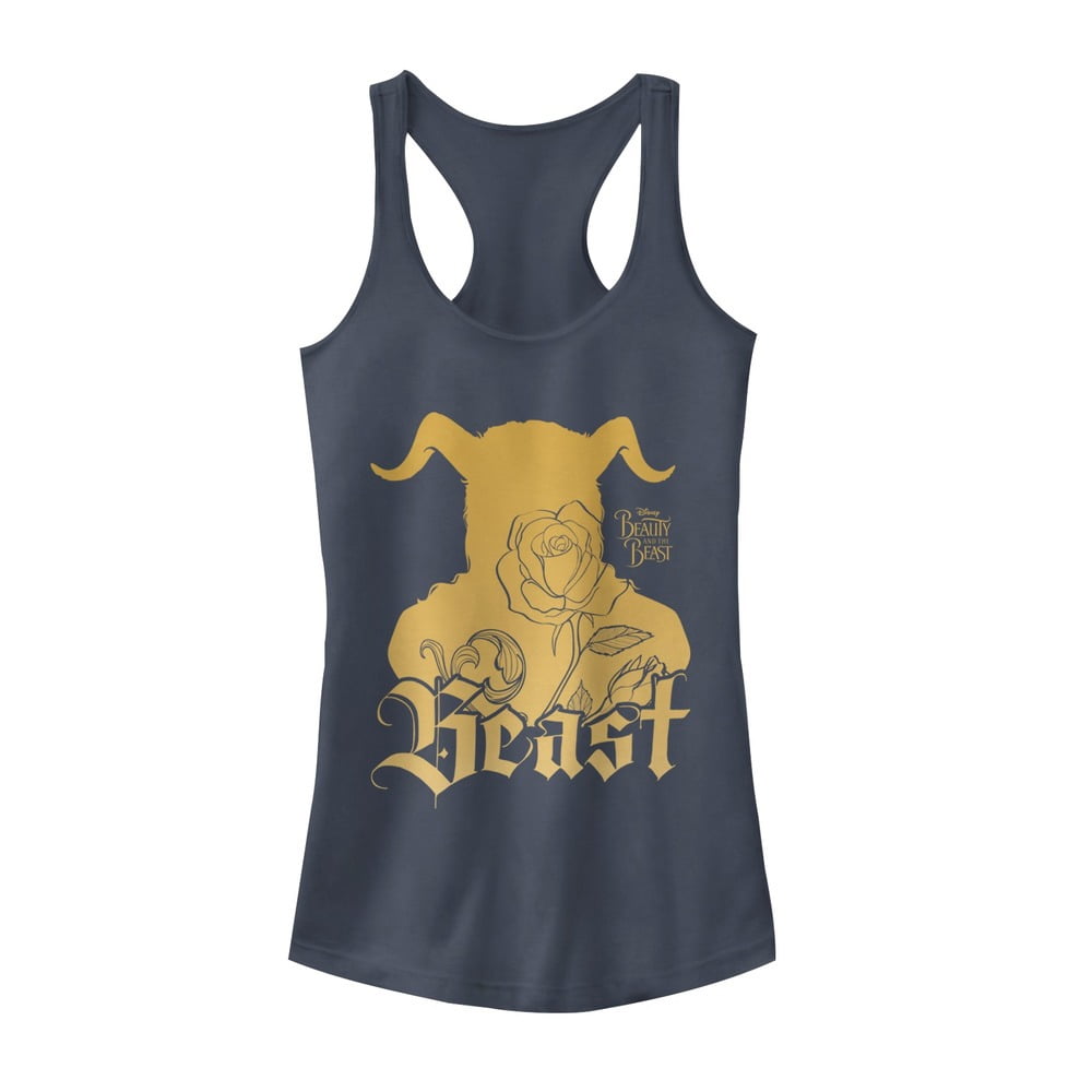 Junior's Beauty and the Beast Horn Silhouette Racerback Tank Top Indigo ...