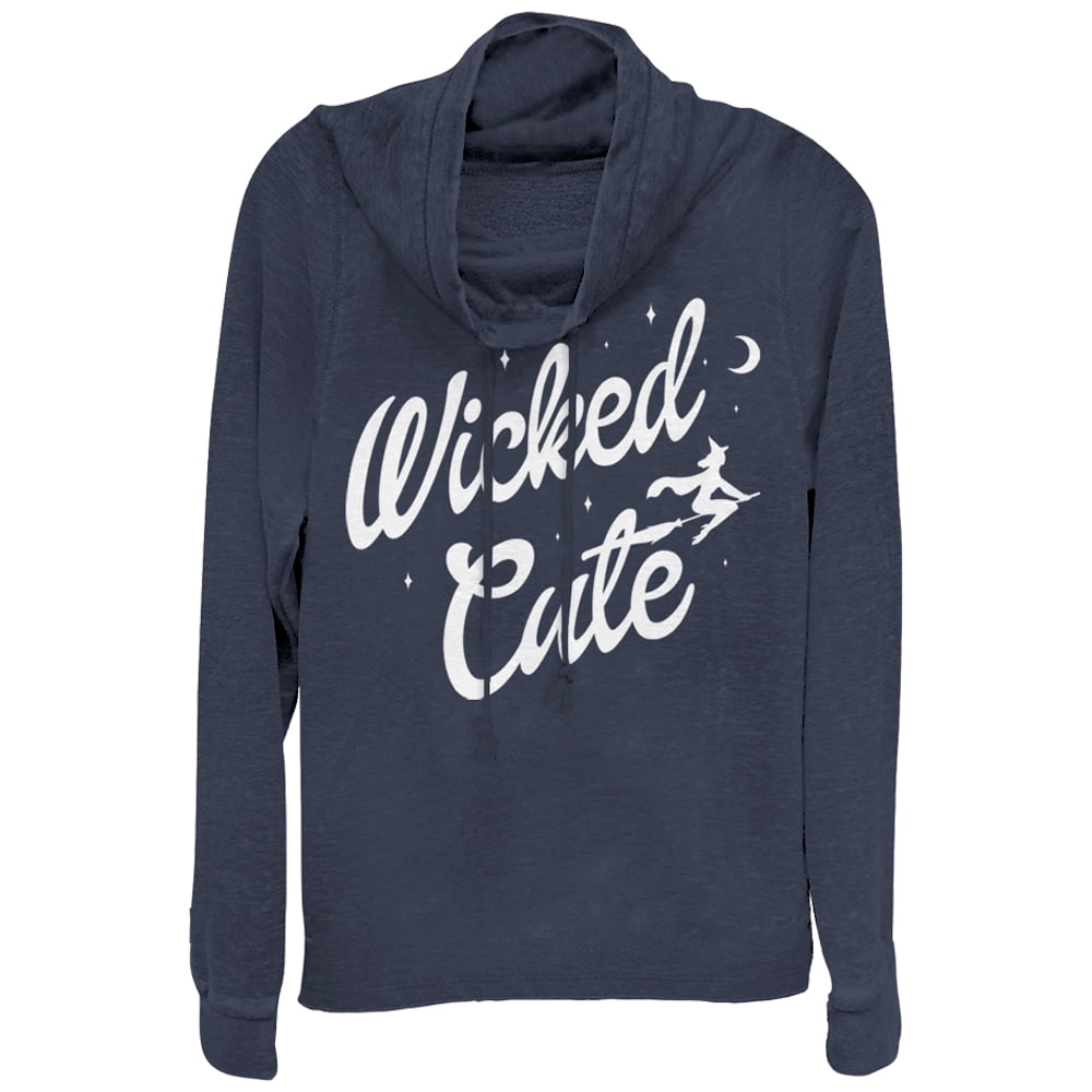 Junior's CHIN UP Halloween Wicked Cute Witch Cowl Neck Sweatshirt Navy ...