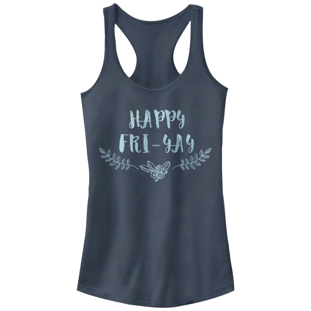 Junior's CHIN UP Happy Friday Yay Racerback Tank Top Indigo Large ...