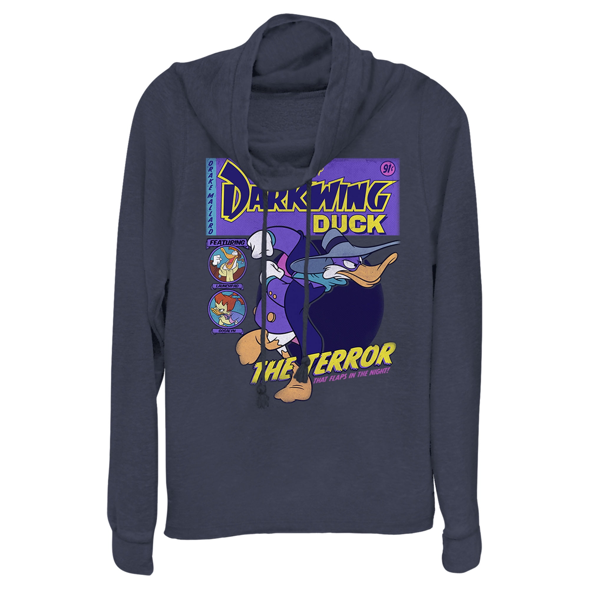 Junior's Darkwing Duck Comic Cover Cowl Neck Sweatshirt Navy Blue Large ...