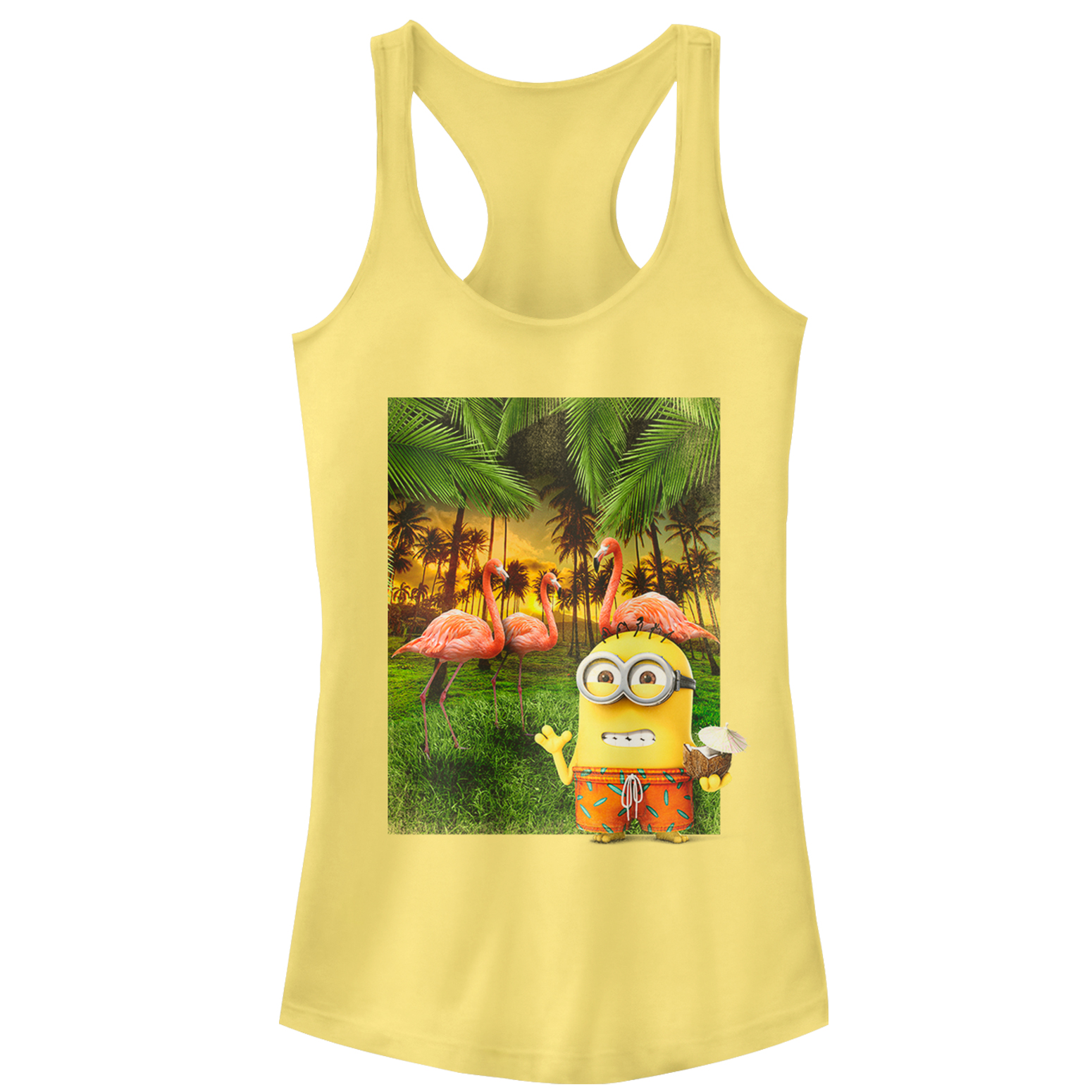Junior's Despicable Me Minion Flamingo Vacation Racerback Tank Top ...