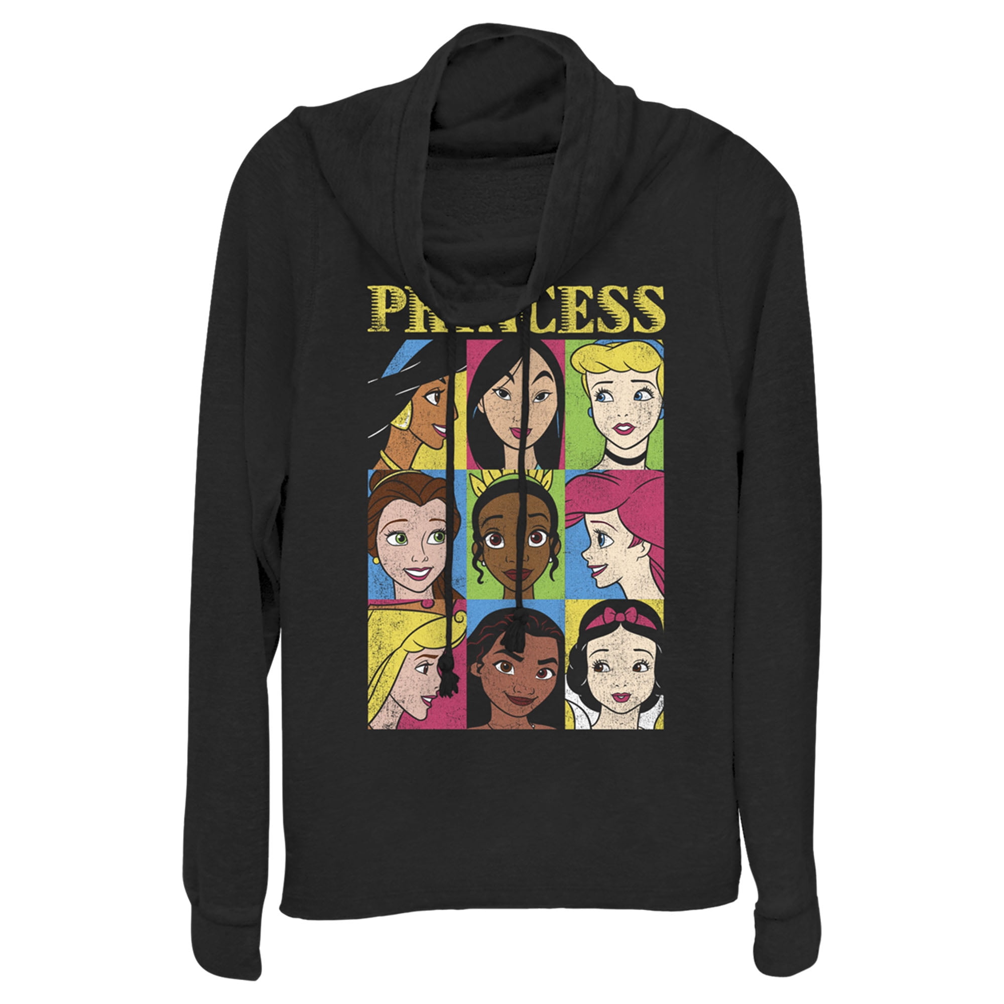 Junior's Disney Princess Distressed Close-Up Poster Cowl Neck ...