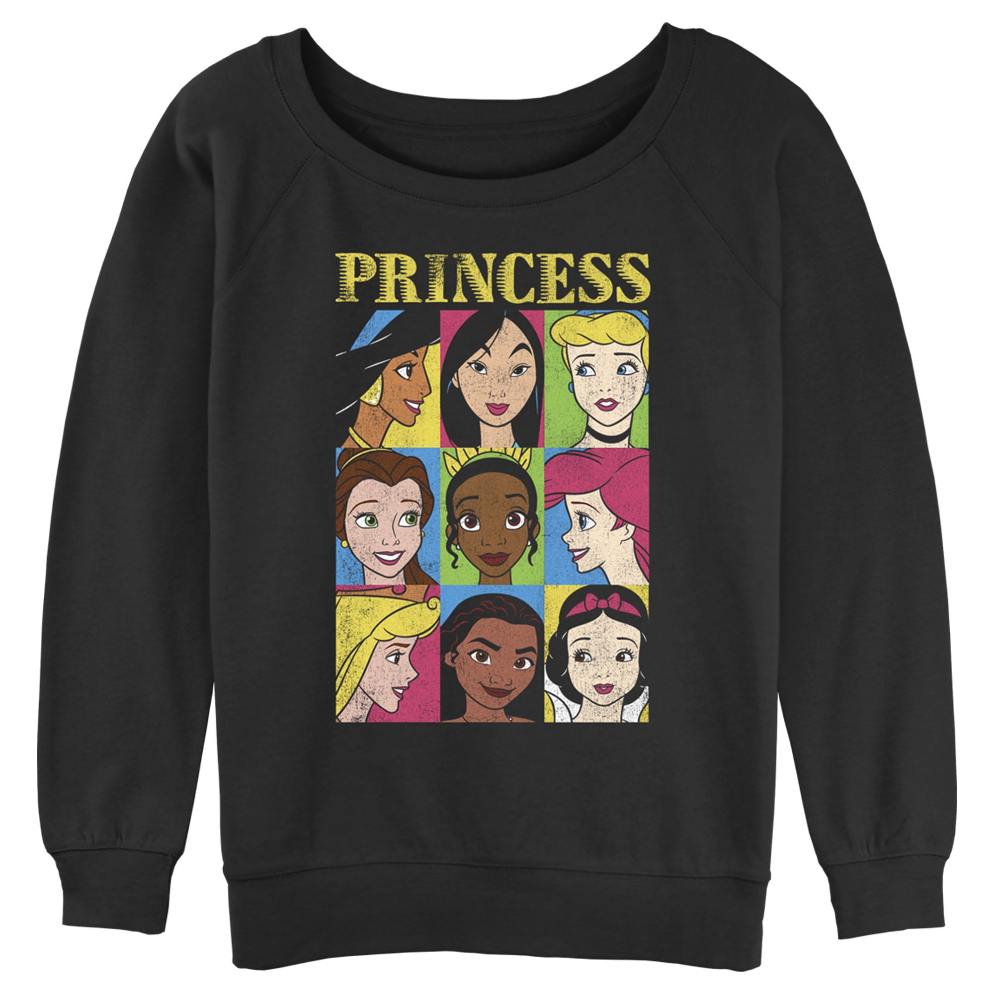 Junior's Disney Princess Distressed Close-Up Poster Sweatshirt Black X ...