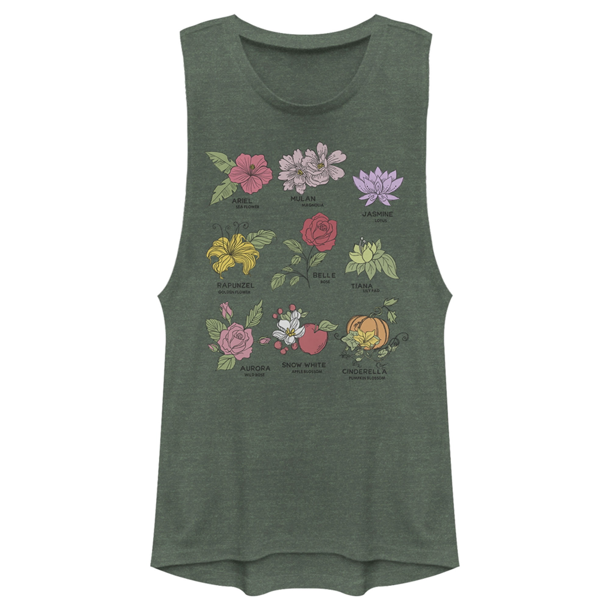 Junior's Disney Princess Floral Chart Festival Muscle Graphic Tee Pine ...