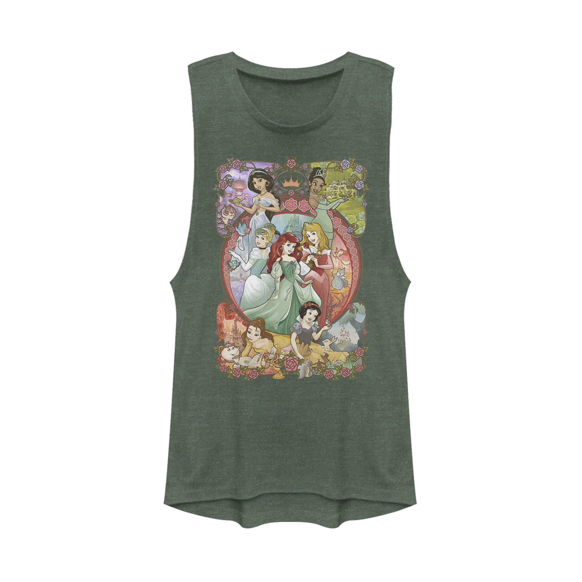 Junior's Disney Princesses Vintage Collage Festival Muscle Graphic Tee ...