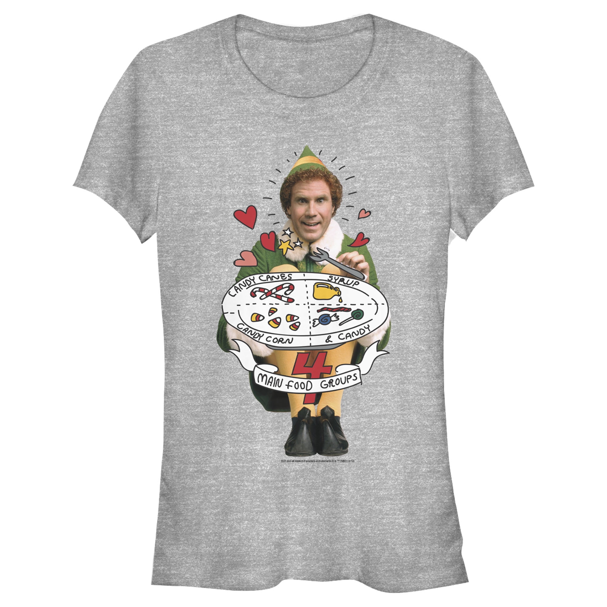 Junior's Elf Buddy Cartoon Food Groups Graphic Tee Athletic Heather ...