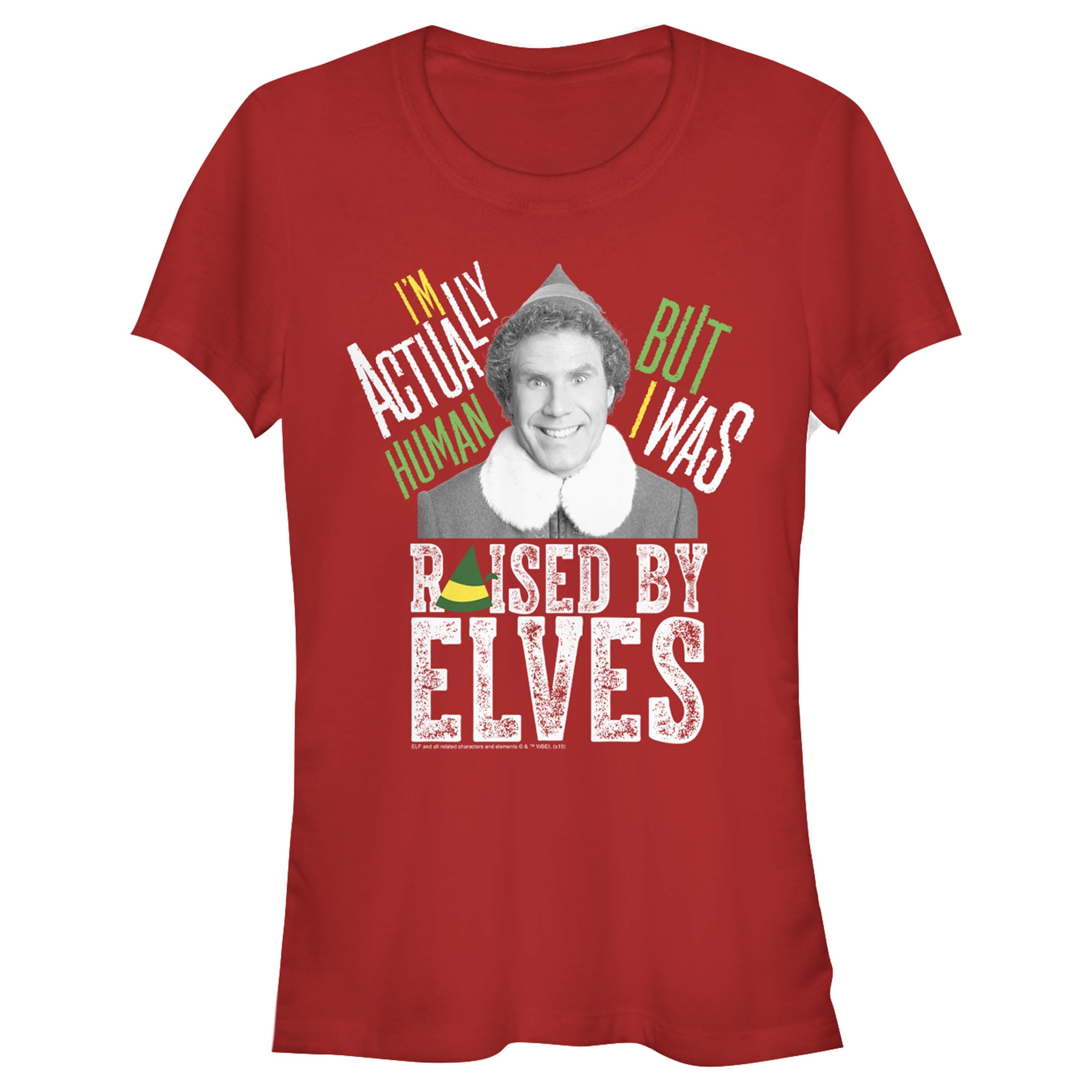 Junior's Elf Buddy Human Raised By Elves Graphic Tee Red Medium ...