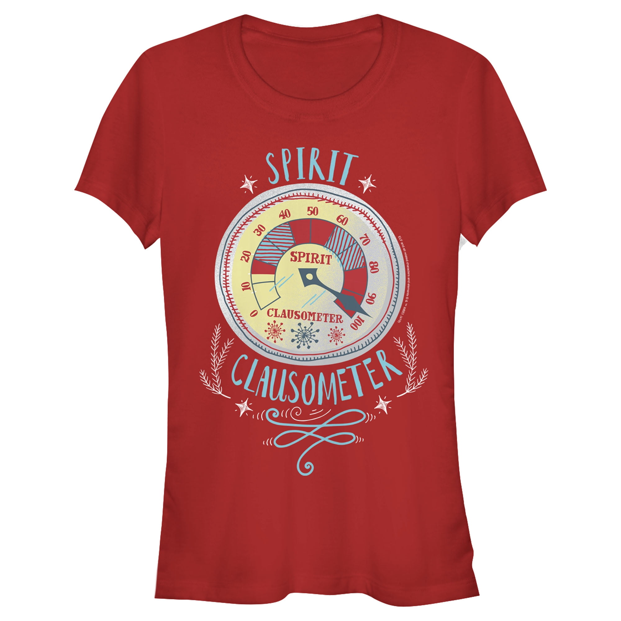 Junior's Elf Christmas Spirit Clausometer Graphic Tee Red Large ...