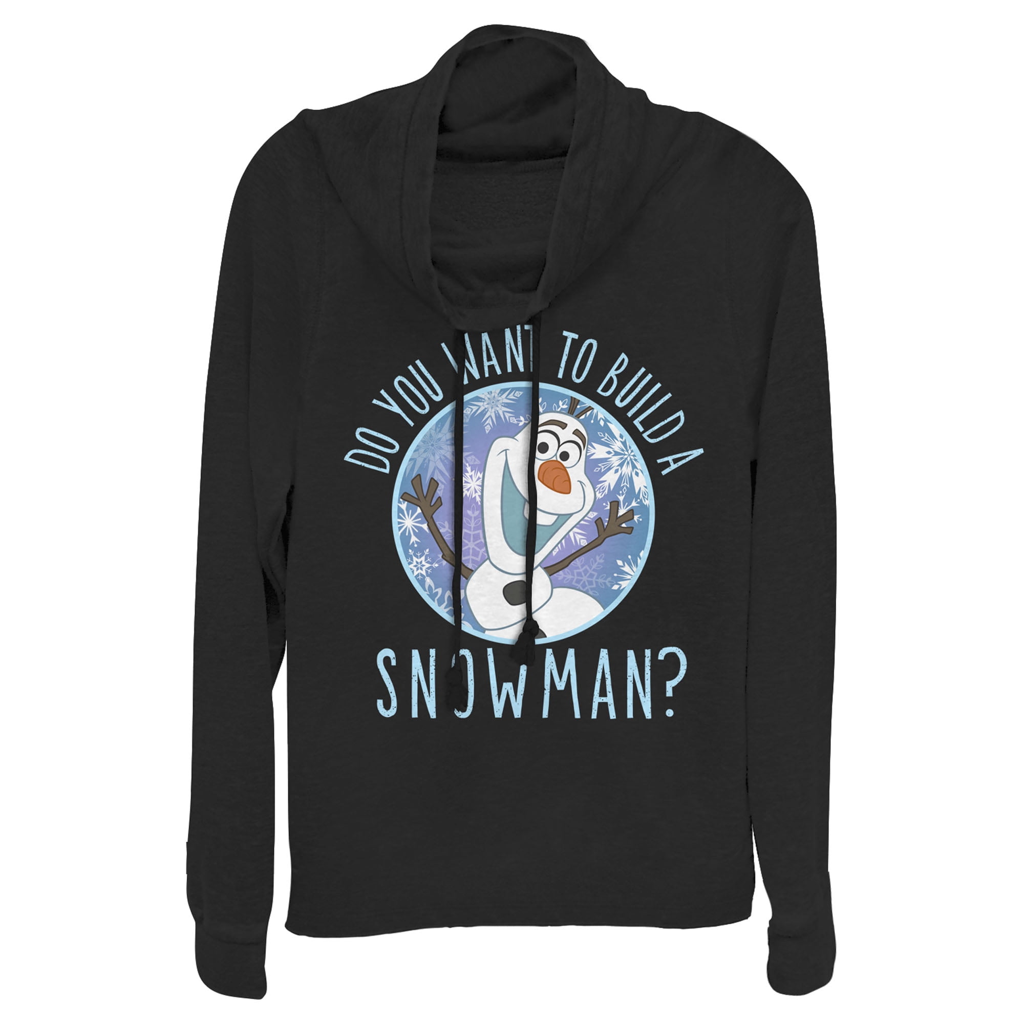 Junior's Frozen Olaf Build Snowman Cowl Neck Sweatshirt Black X Small ...
