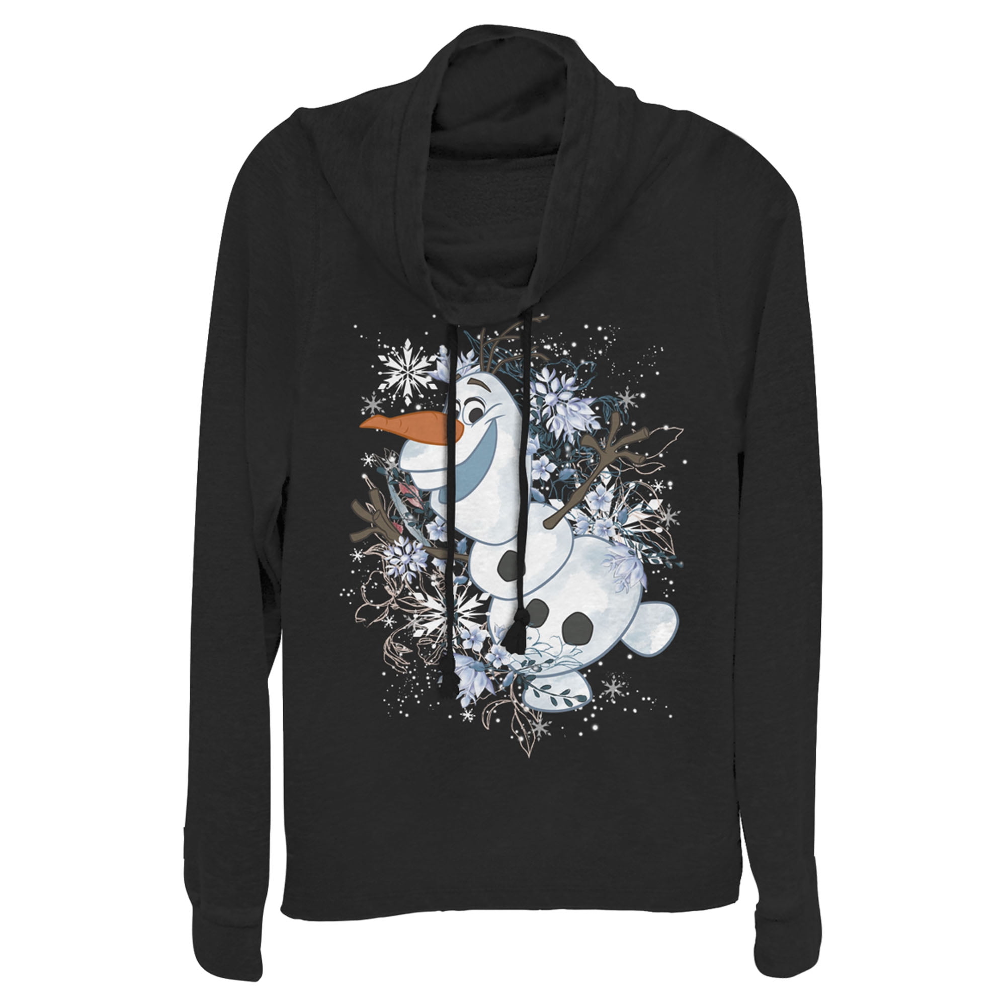 Junior's Frozen Olaf Snowflake Storm Cowl Neck Sweatshirt Black Medium ...