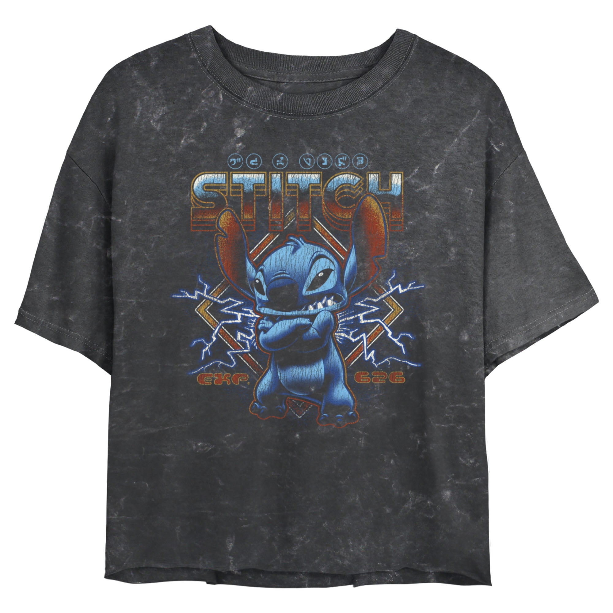 Junior's Lilo & Stitch 80s Rocker Stitch Graphic Crop T-Shirt Black ...