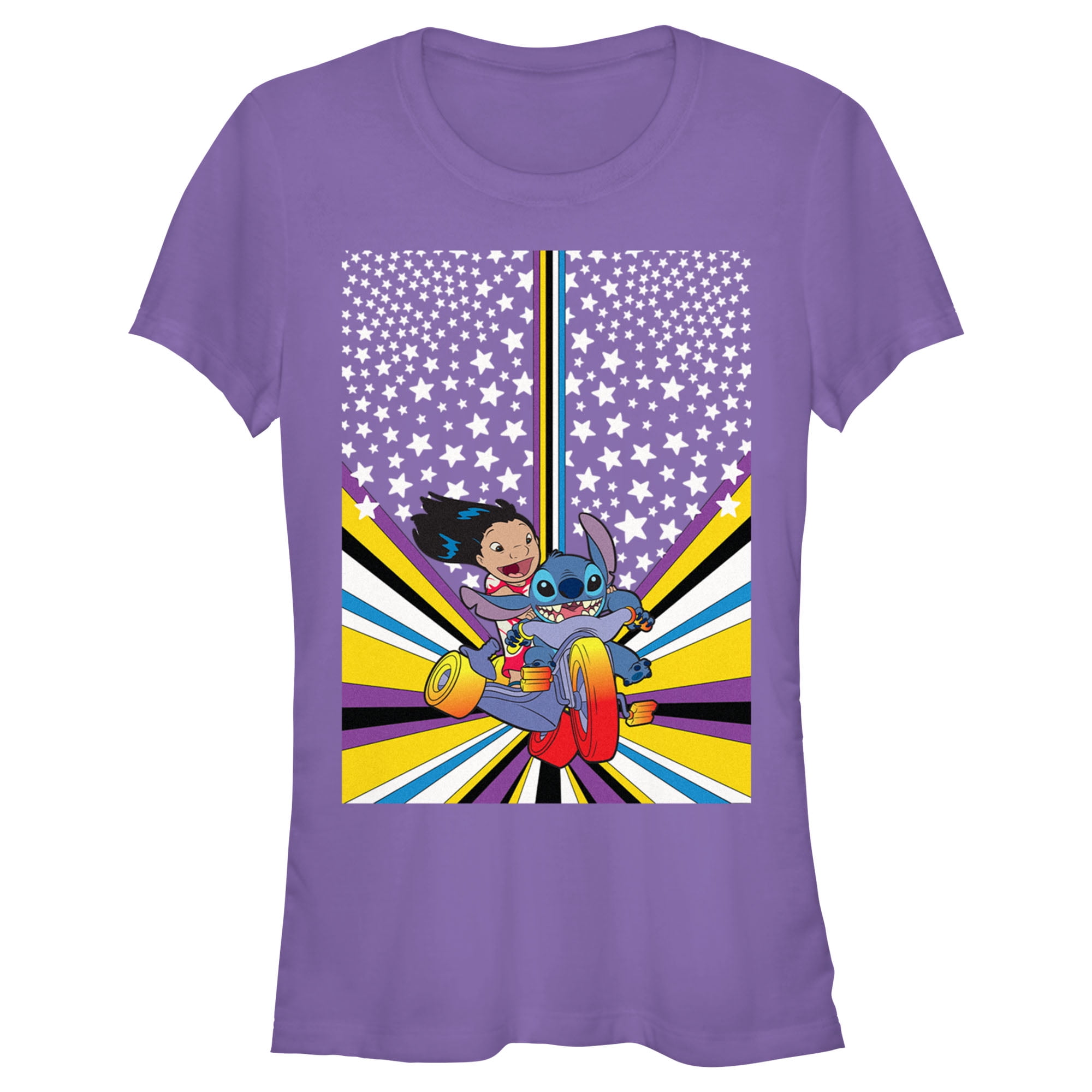 Junior's Lilo & Stitch Friends on Bike Poster Graphic Tee Purple Large - Walmart.com